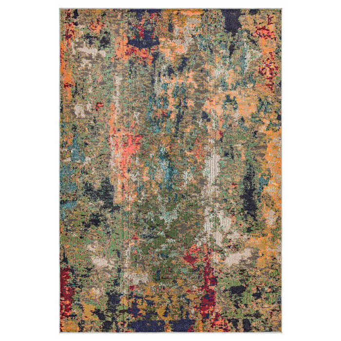 Langley Street Aaliya Abstract Machine Woven Green/Orange Area Rug ...