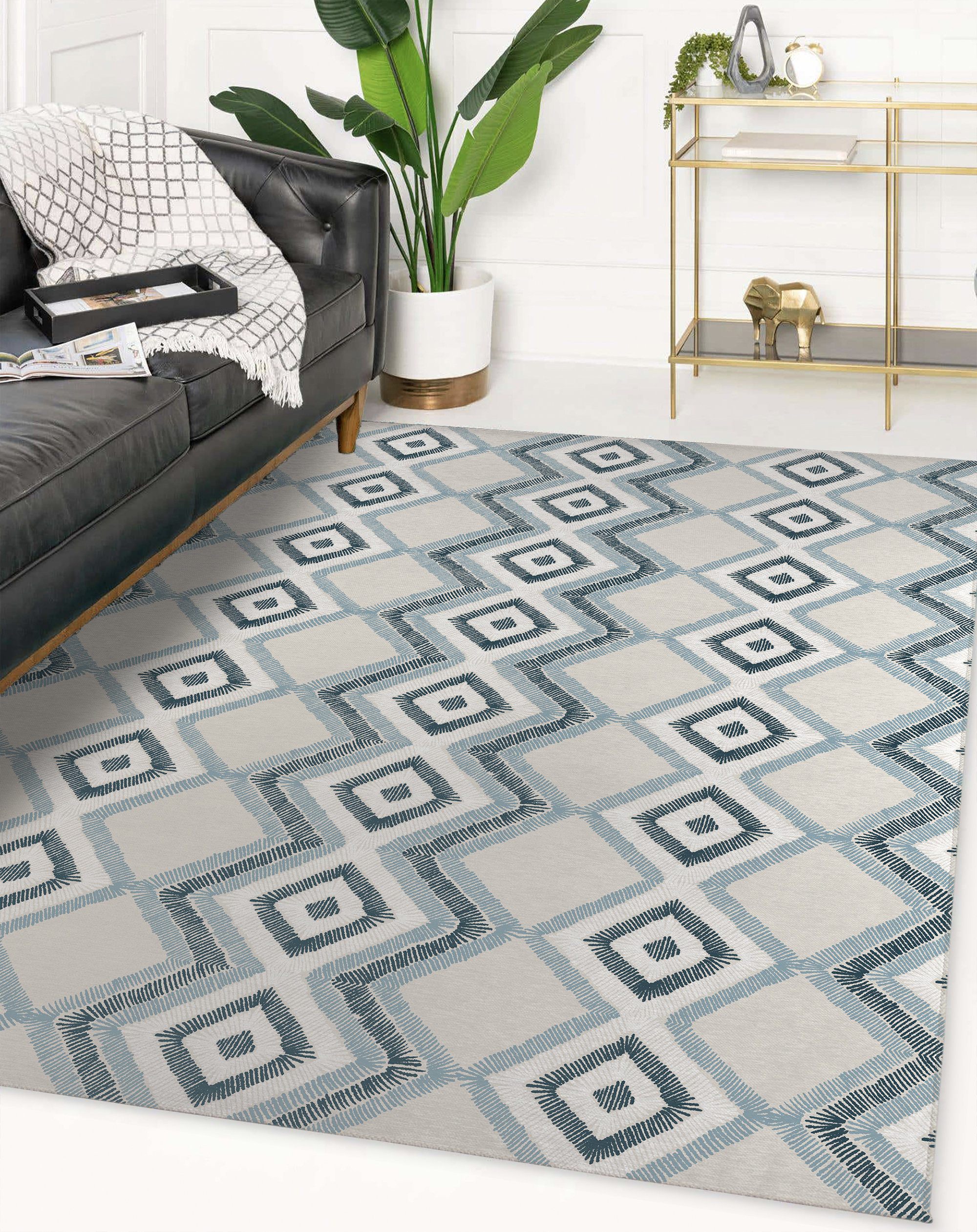 Dakota Fields Fairview Southwestern Blue/Tan Area Rug | Wayfair
