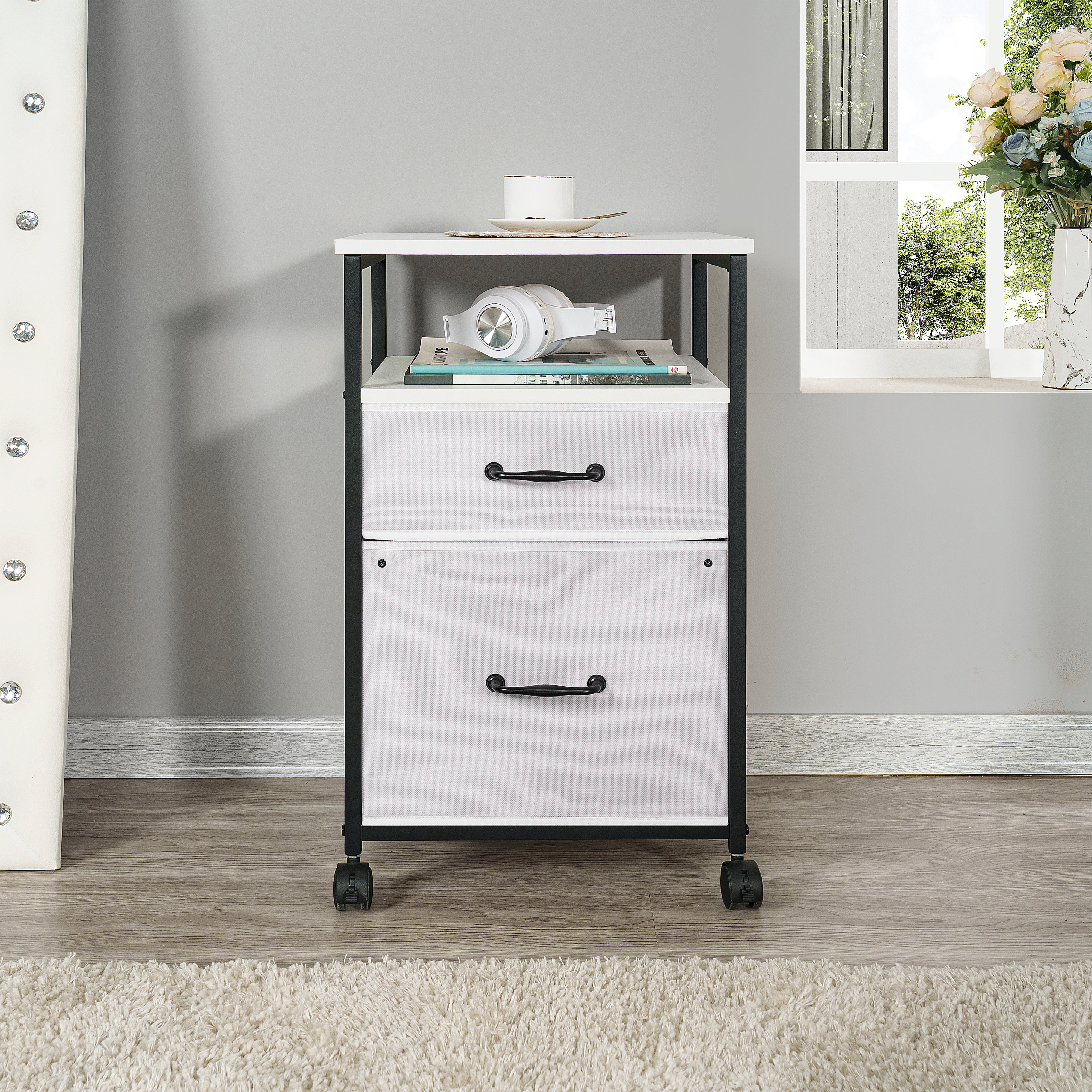 Ebern Designs Durgin Panther Night Stand with Storage Shelf and Drawer ...