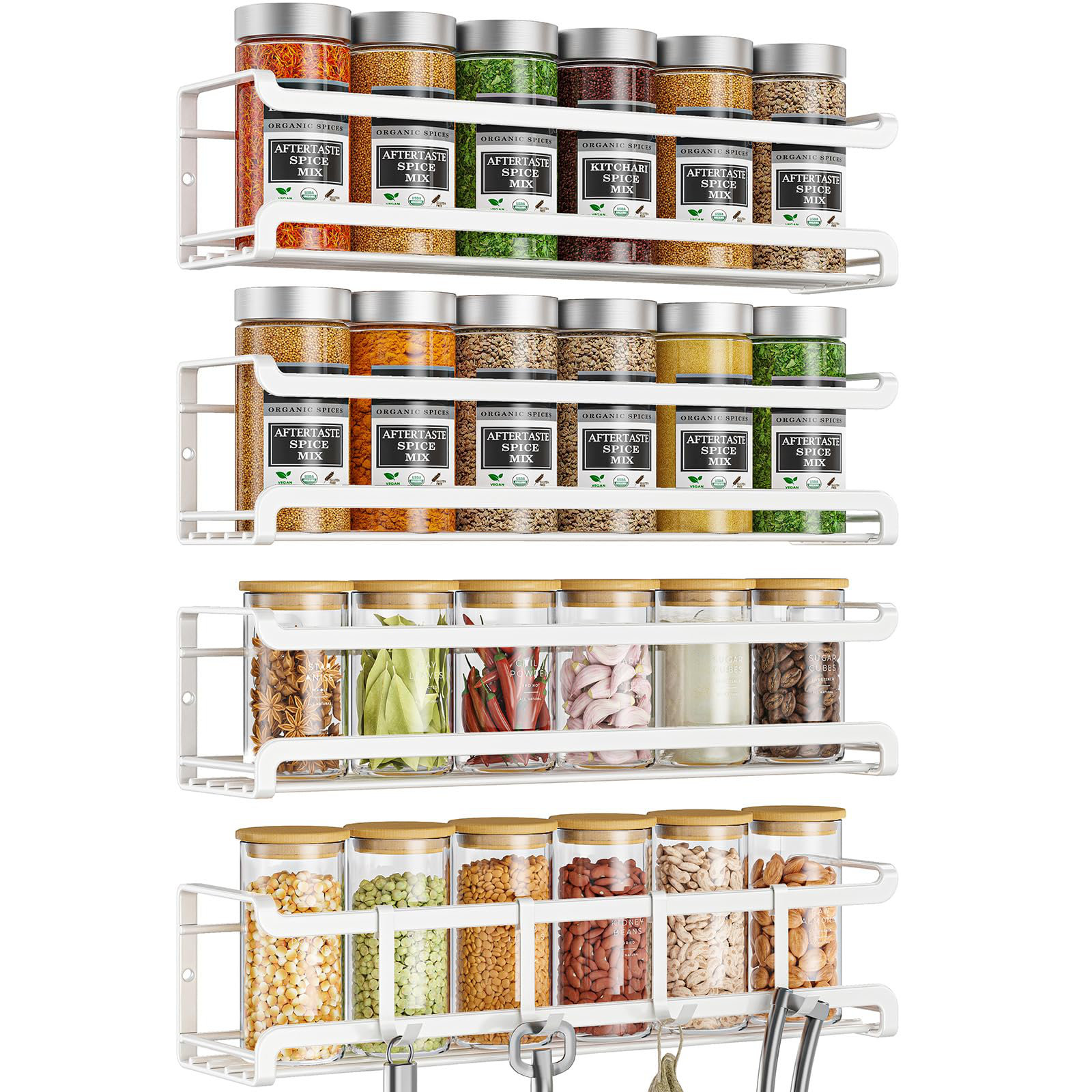 Rebrilliant Adjustable White Metal Spice Rack - 4 Pack With Safe Guard ...