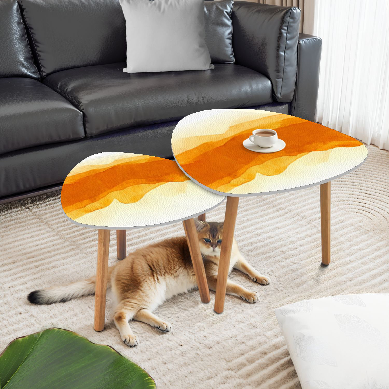 George Oliver Triangle Nesting Coffee Table Set of 2 strip red red yellow overflows orange multi ...