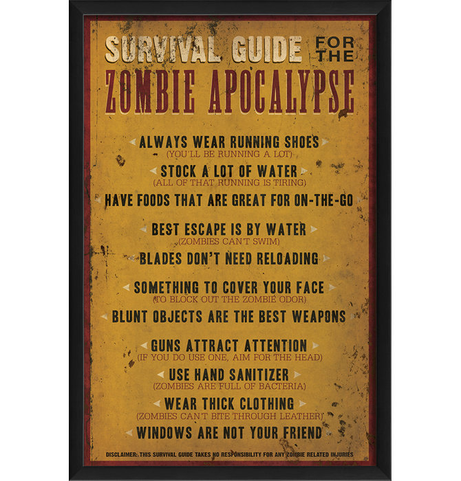 The Artwork Factory Zombie Apocalypse Survival Guide Framed Textual Art ...