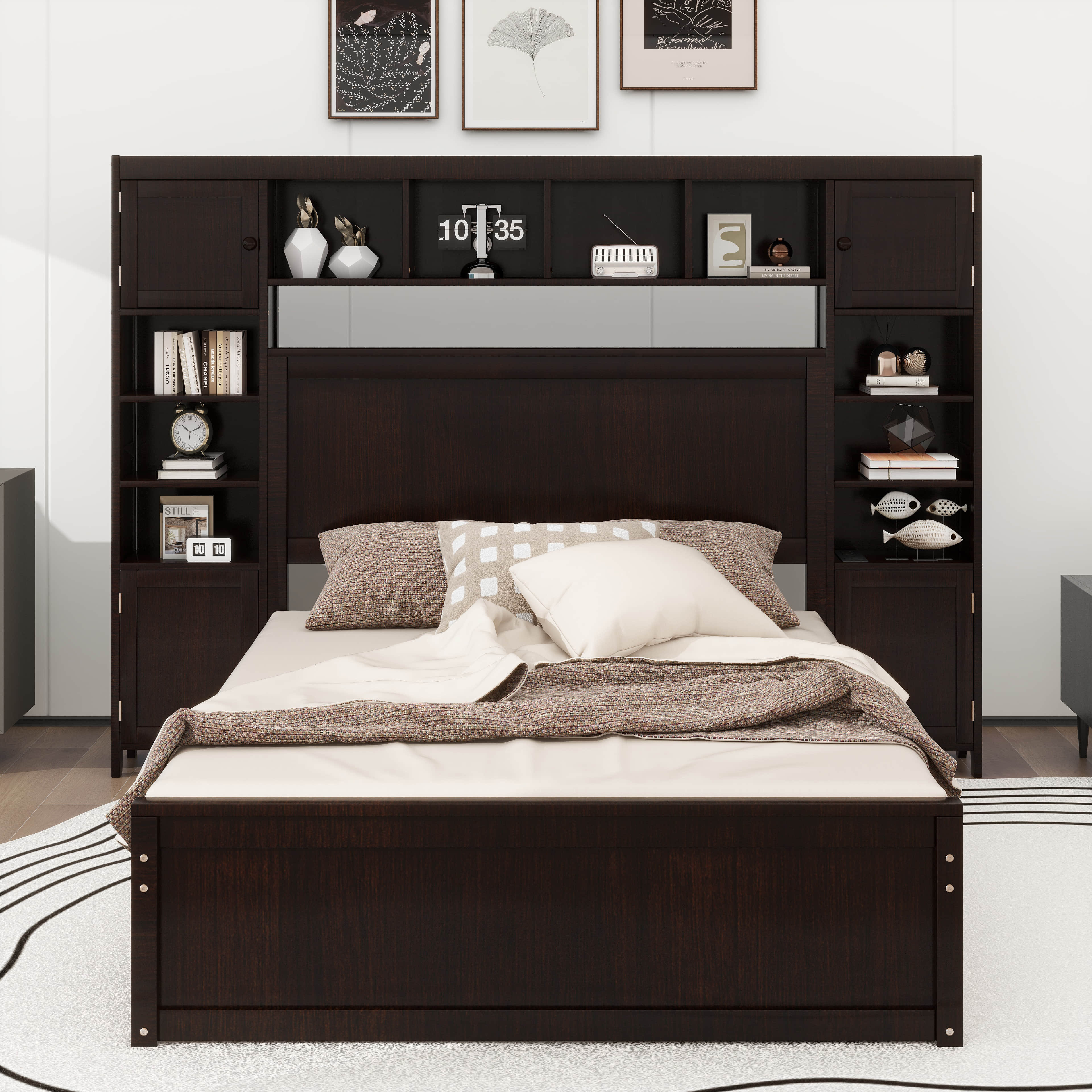 Red Barrel Studio® Wooden Bed With All-In-One Cabinet, Shelf And ...