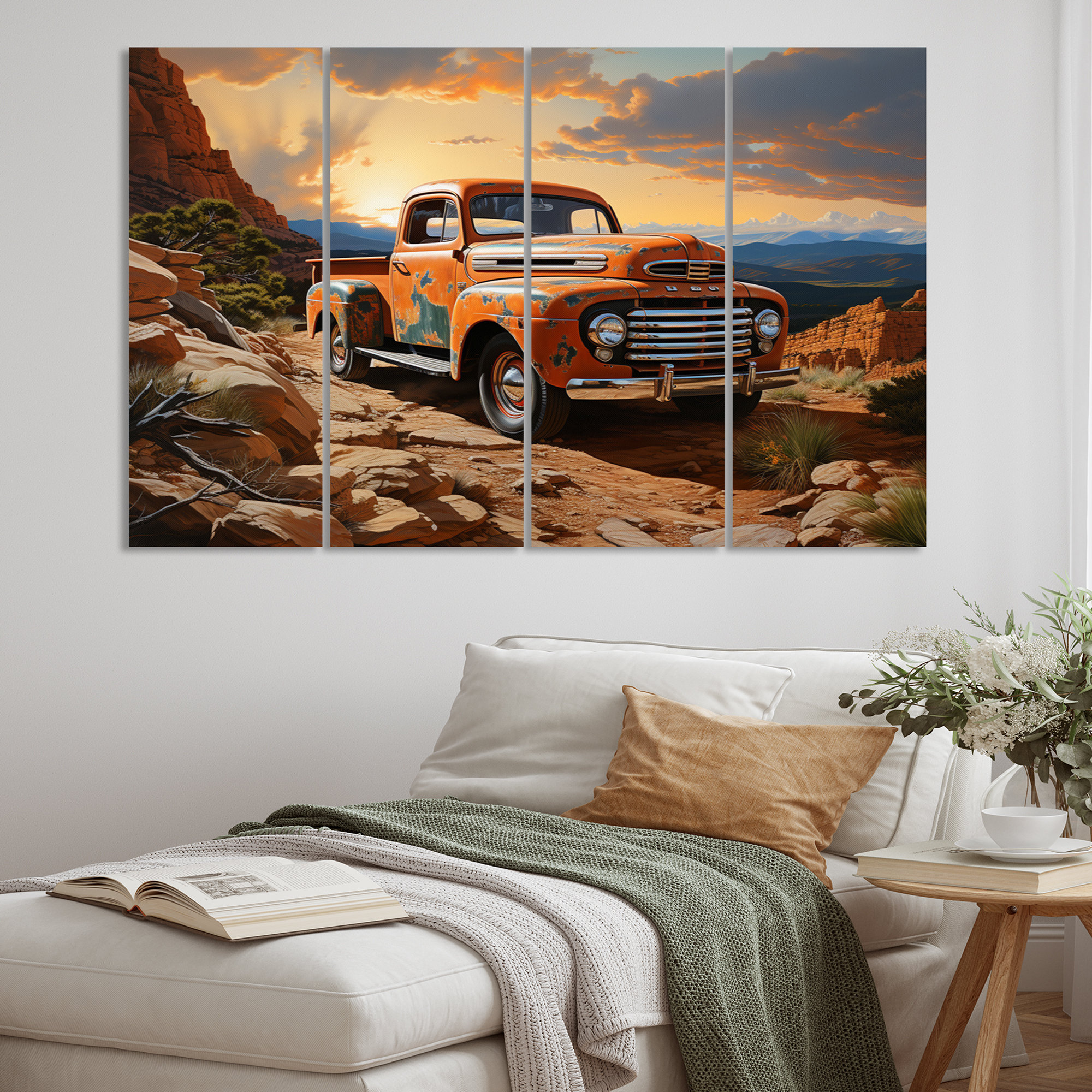 Williston Forge Orange Pickup Truck In Nevada Landscape ...