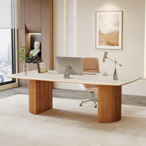 Hokku Designs Travertine Slab Computer Desk With Semi-Circular Base In ...