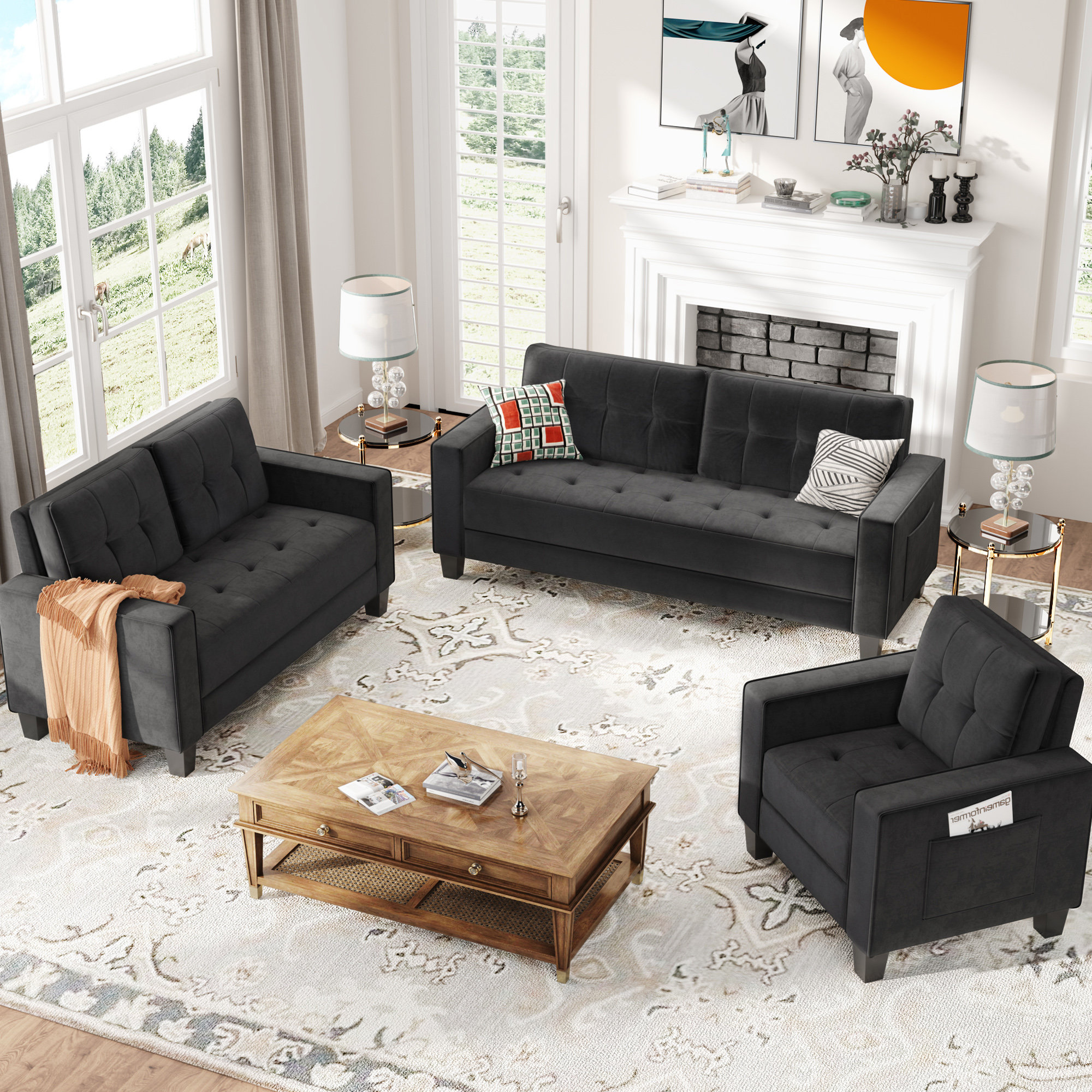Hashtag Home Rexley 3 Piece Velvet Foam Living Room Set & Reviews | Wayfair