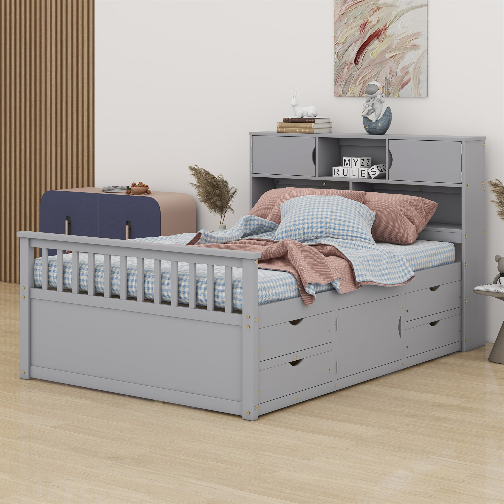 Latitude Run® Platform Bed Frame With Storage Bookcases And Shelves ...