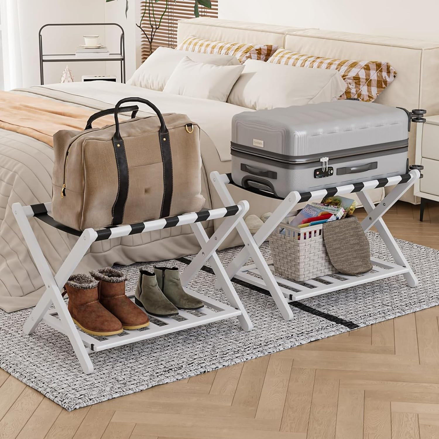 BIGOWY 2 Pack Fully Assembled Luggage Rack, Suitcase Stand with Shoe ...