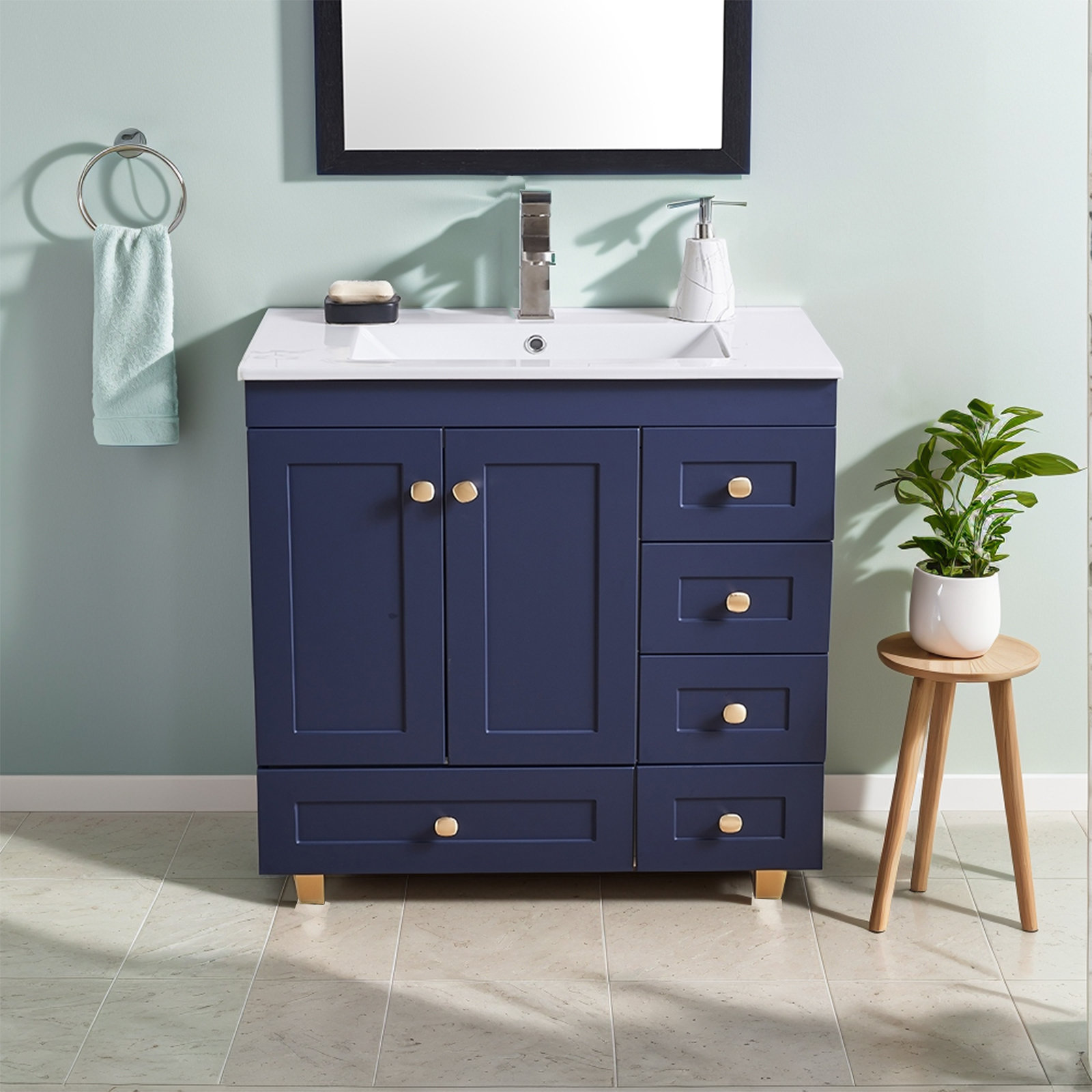 Mercer41 30'' Navy Blue Modern Free-Standing Single Bathroom Vanity Set ...