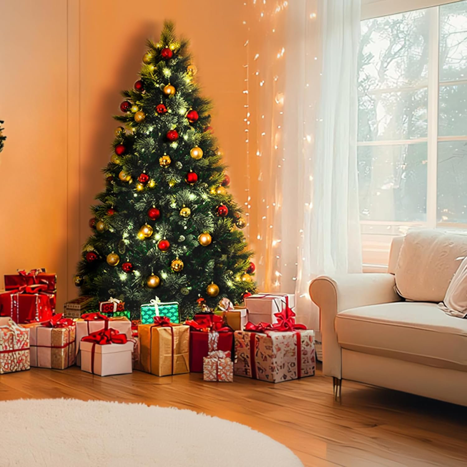 Darby Home Co 6.5Ft Pine Christmas Tree, Hinged Holiday Pine Tree With ...