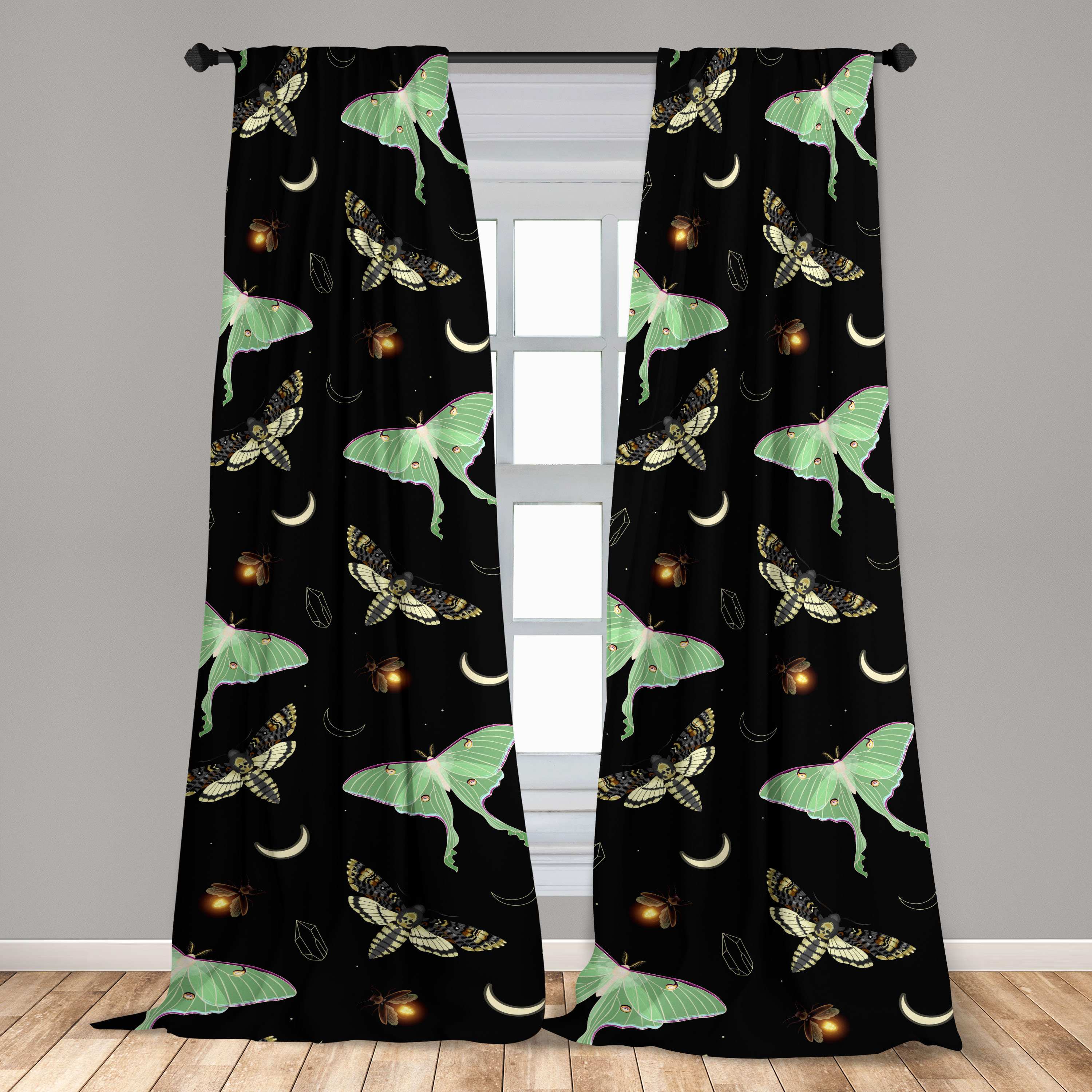 East Urban Home Death Moth Curtains Goth Vibe Wings Stars Pair 427287 ...