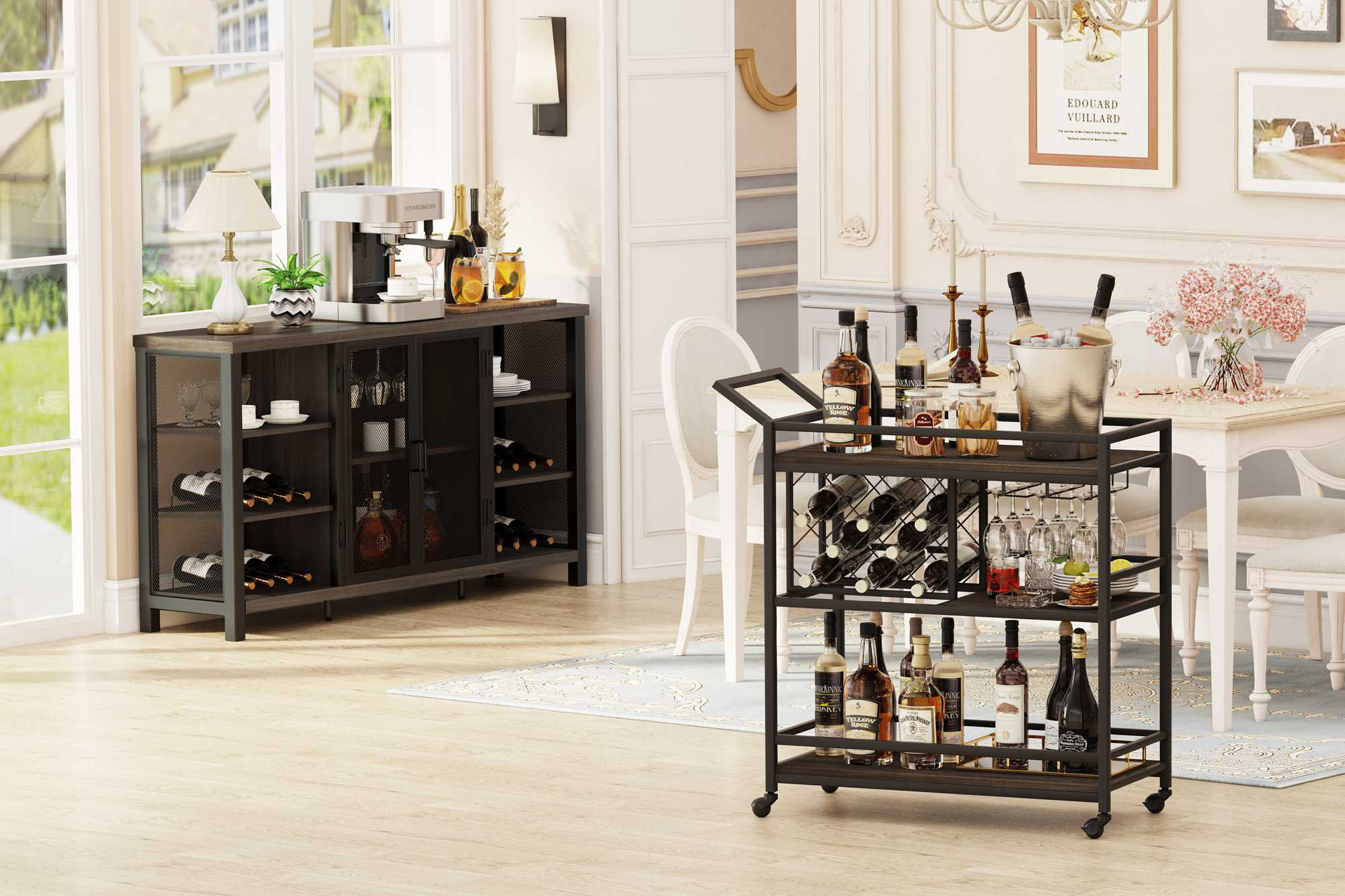 17 Stories Industrial Bar Cabinet And Bar Cart Set & Reviews | Wayfair