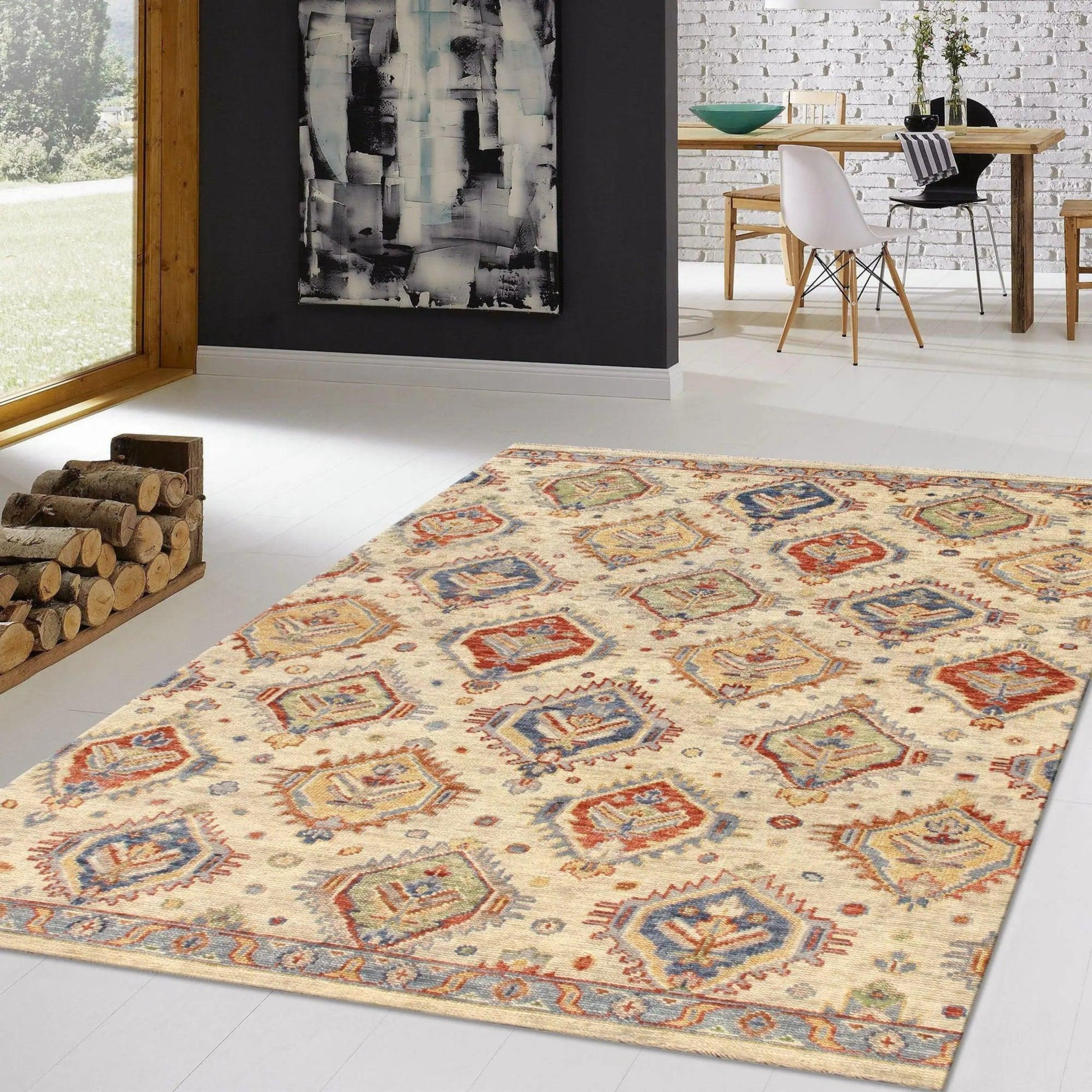 Isabelline Moroccan Handmade Hand-Knotted Rectangle 8' x 10' Wool ...