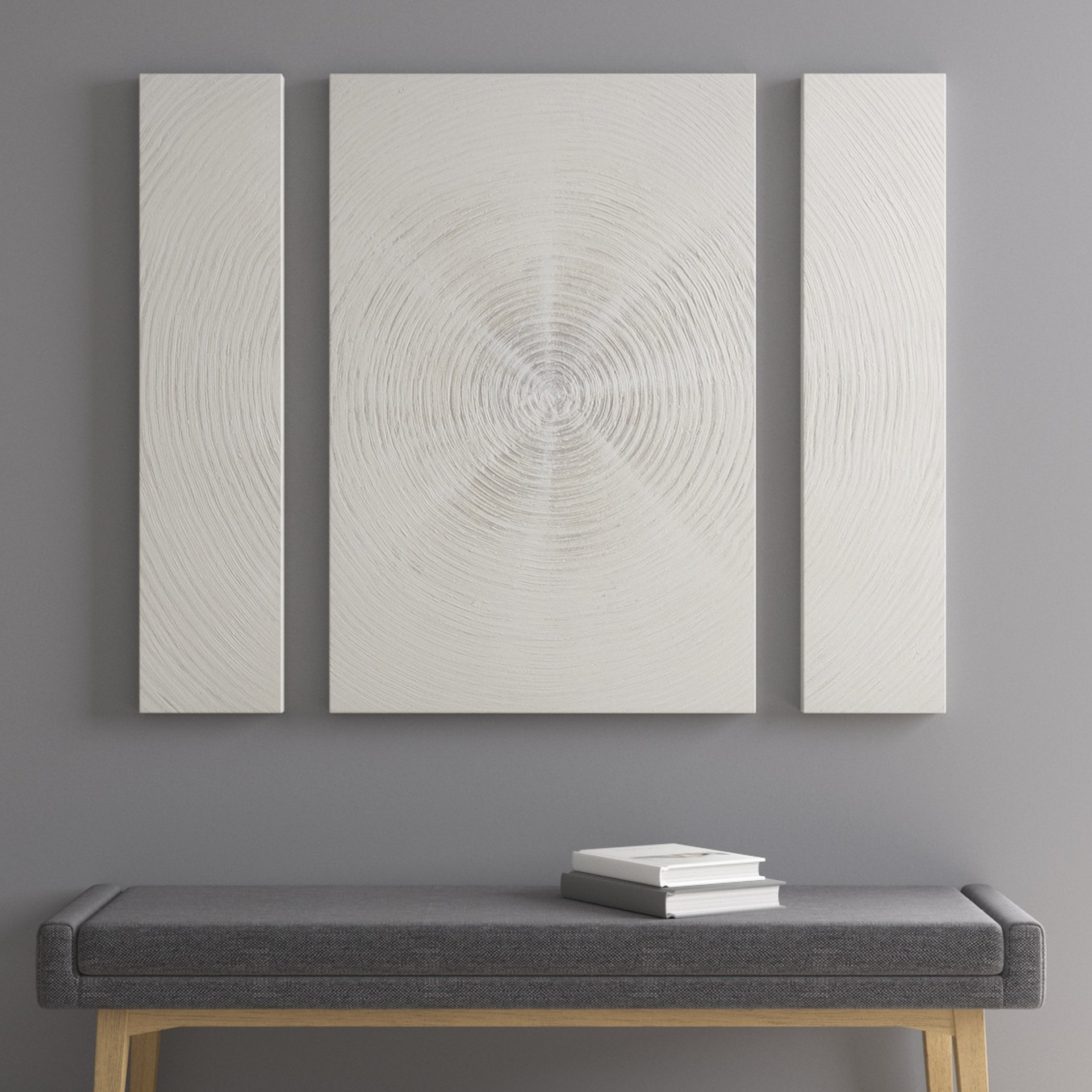 Banior 3 Abstract Canvas Wall Art - Hand Embellished Silver Textural ...