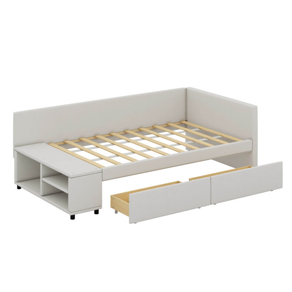 Cosmic Twin Size L-Shaped Upholstered Platform Bed With Storage And ...