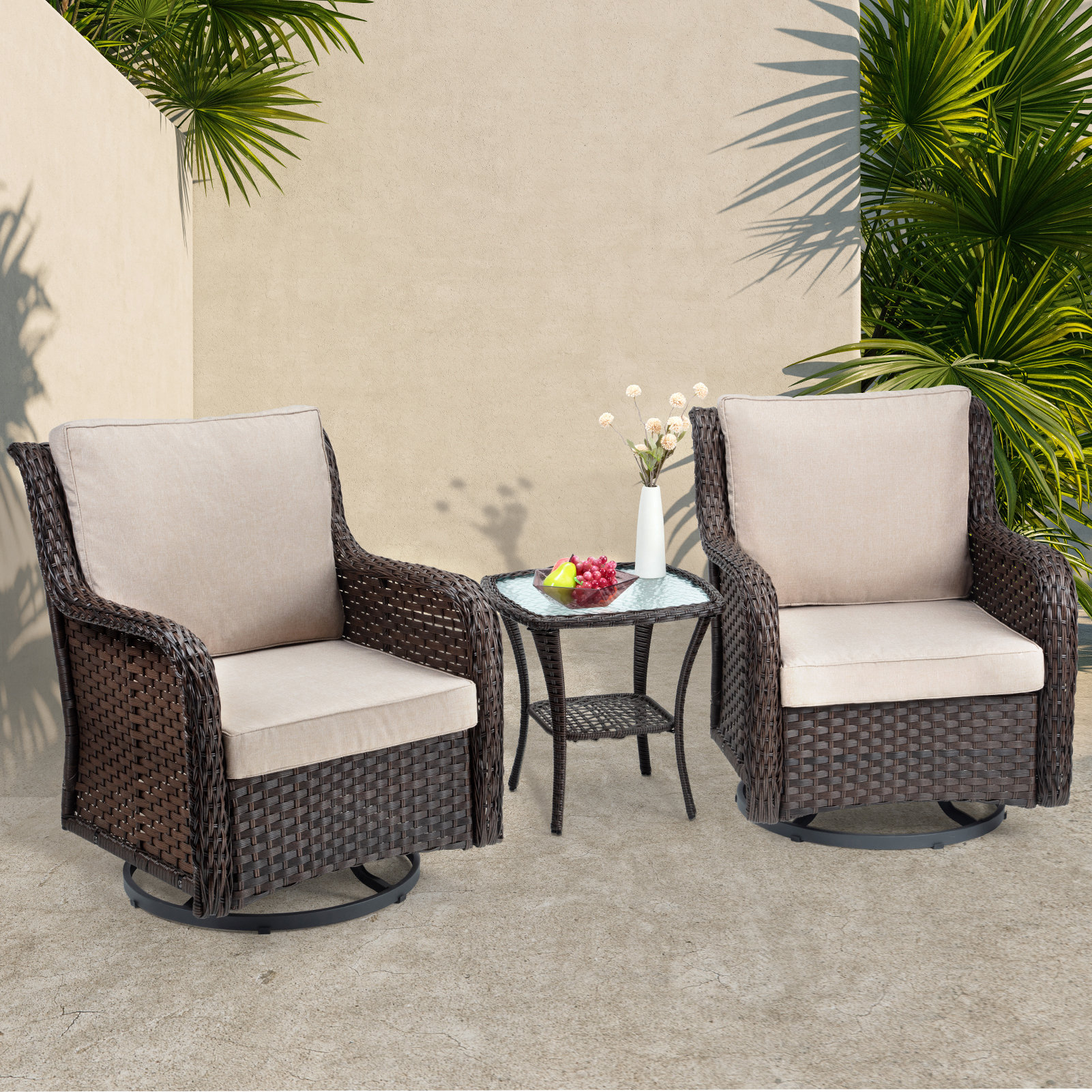 Winston Porter 3-piece Rocking Wicker Bistro Set – Outdoor 360° Swivel ...