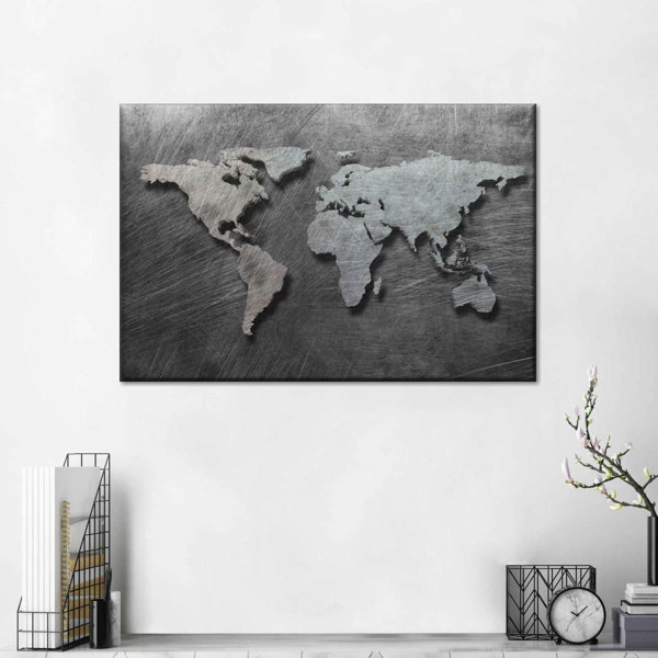 17 Stories " Scratched Steel World Map Canvas Print " by Finnian P ...