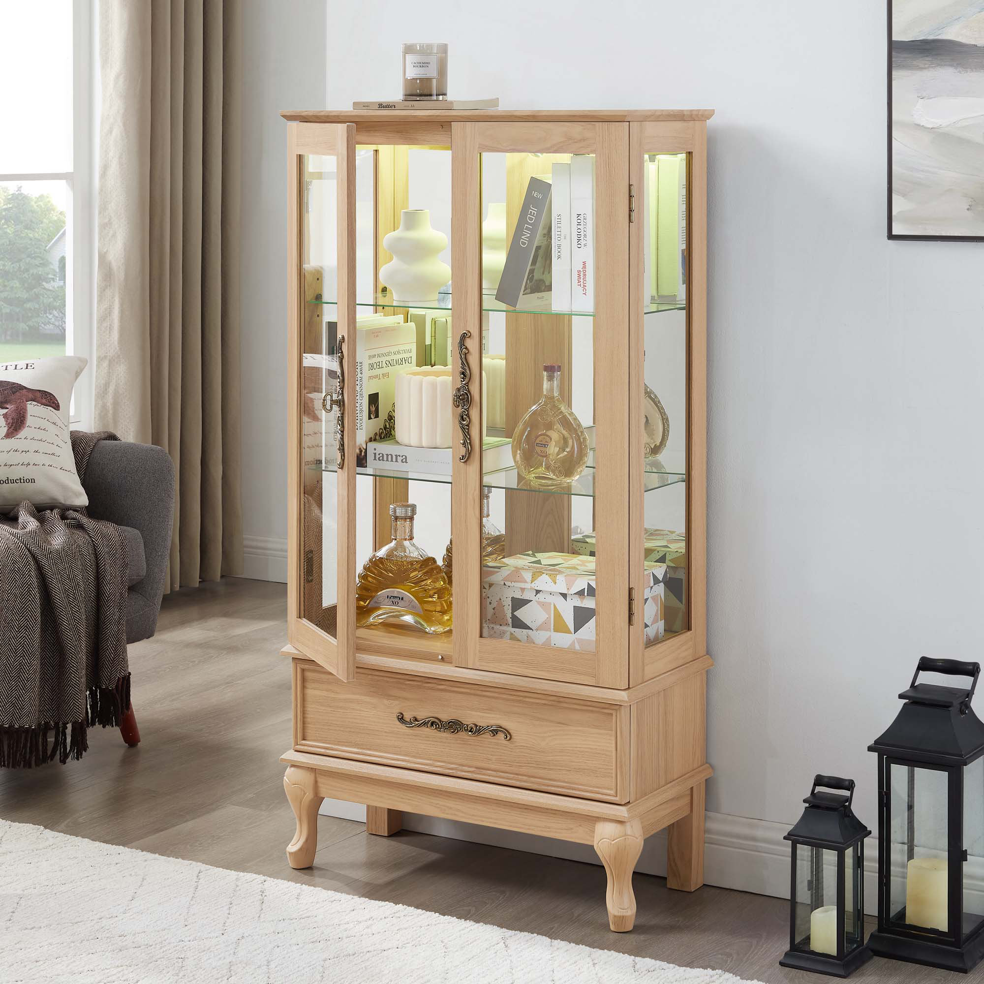Winston Porter Lighted Curio Cabinet - Elegant Glass Display Cabinet ...