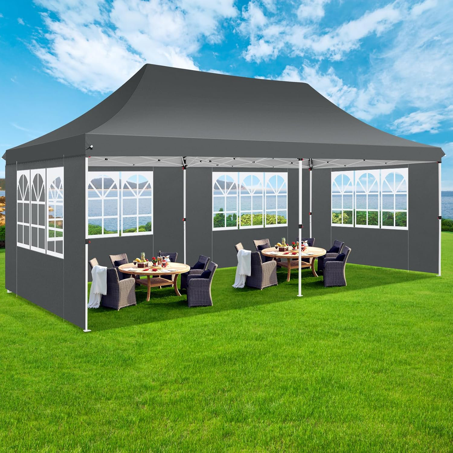 TOOLUCK 10 x 20 FT with 6 Disassembly Side Wall Pop -up Duty Sheds ...