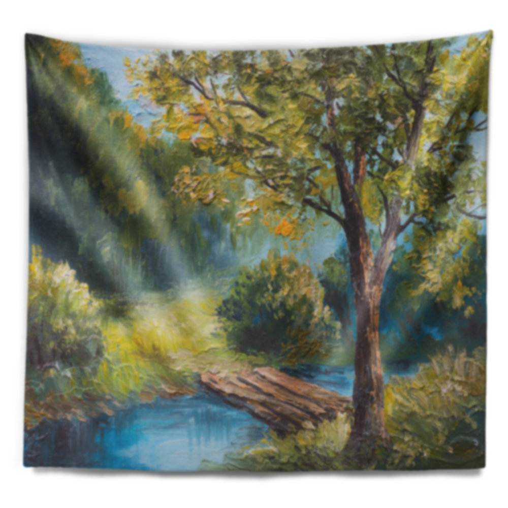 East Urban Home Landscape Summer Forest with Beautiful River Tapestry ...