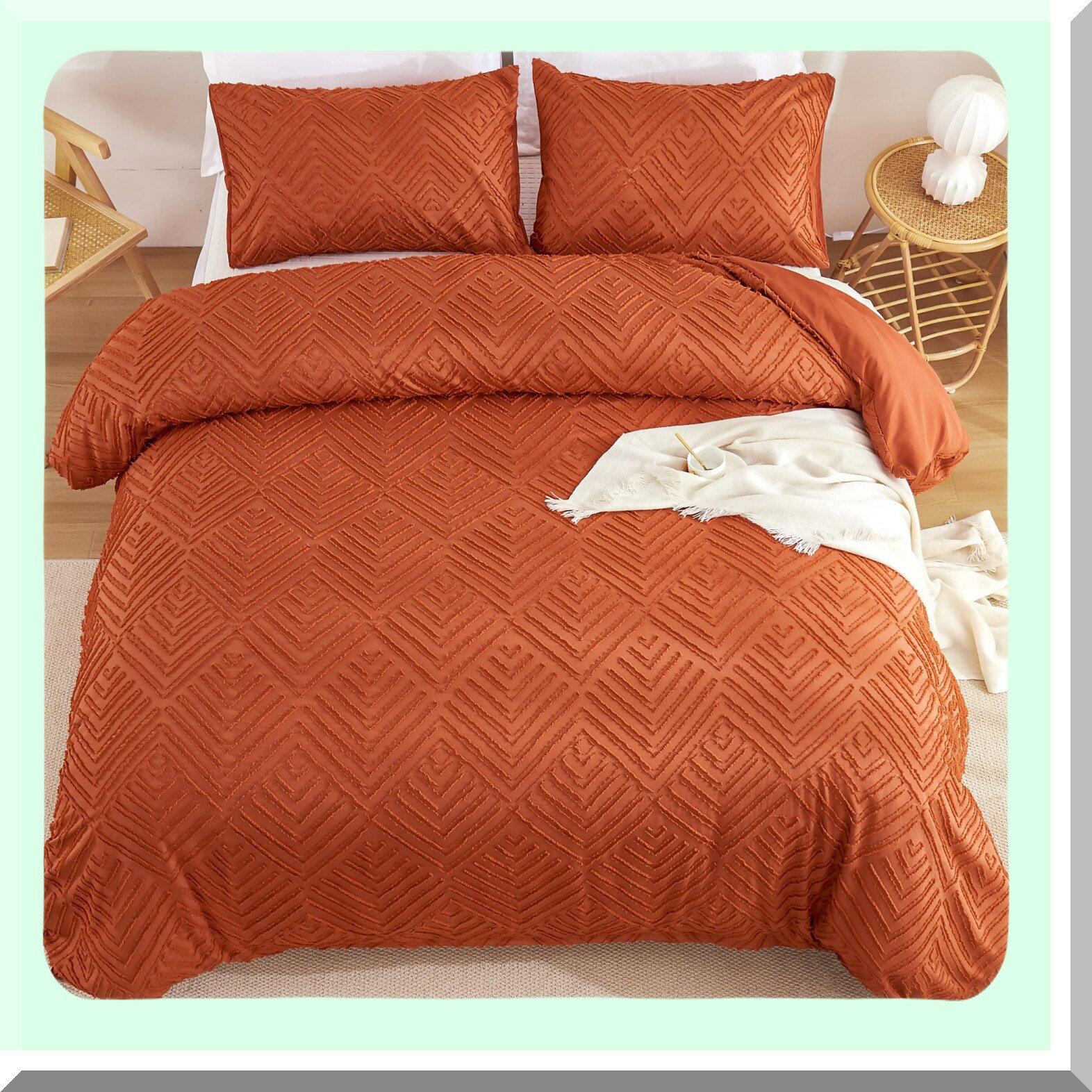 Hokku Designs Terracotta Bliss Comforter Set - Boho Farmhouse Bedding ...