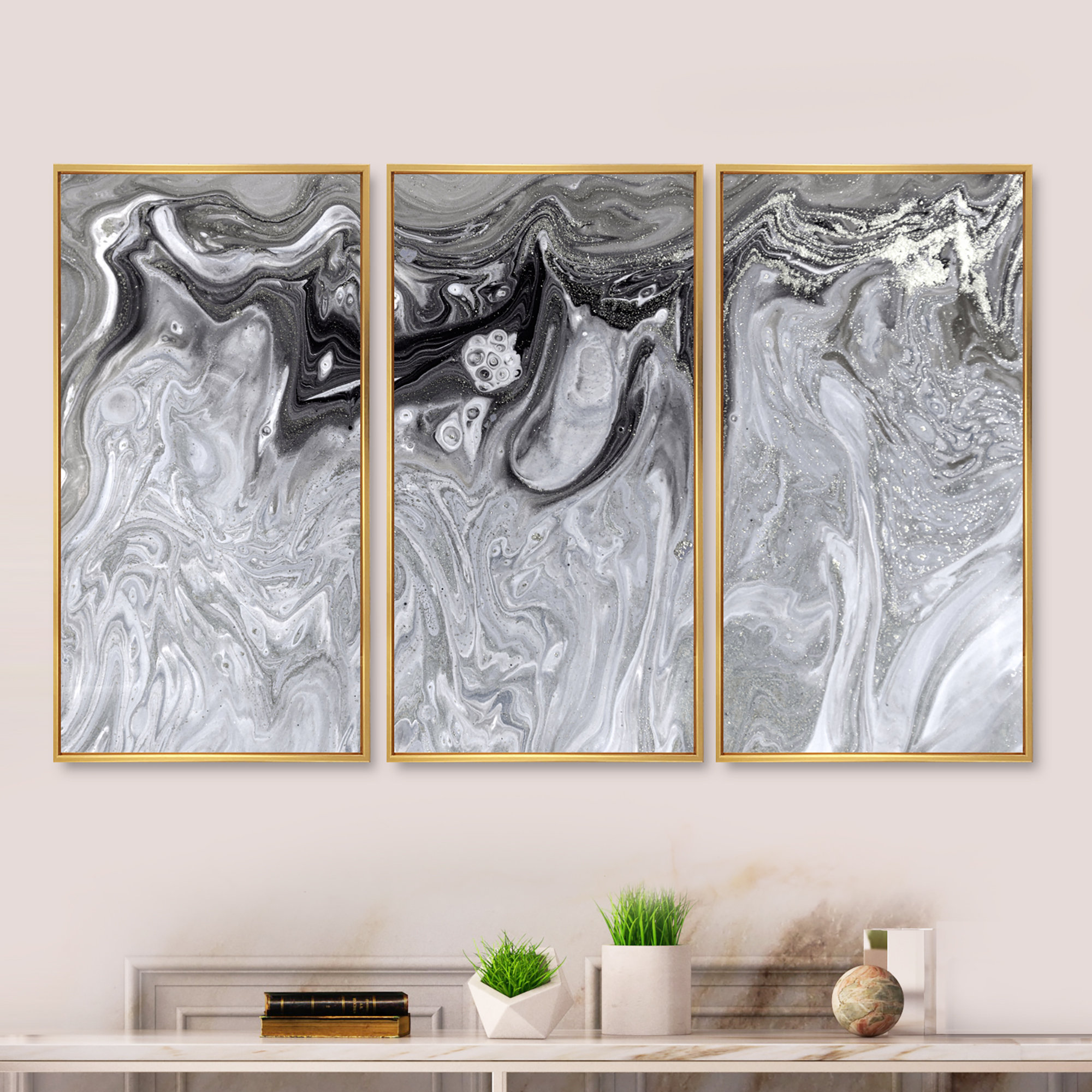 Wrought Studio™ Gray Abstract Liquid Art - Modern Framed Canvas Wall ...