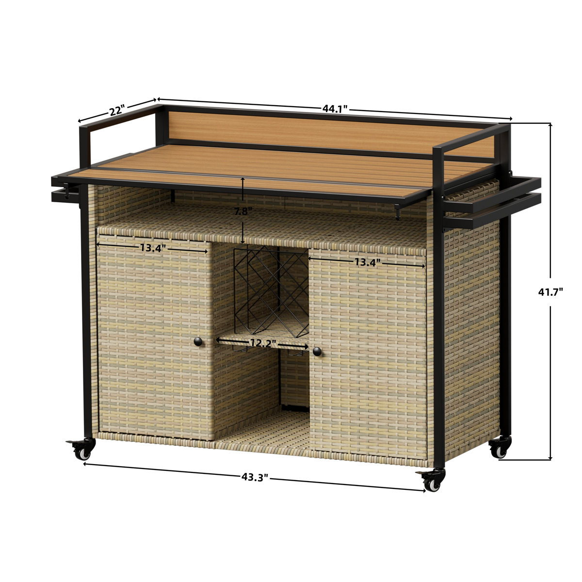 Bay Isle Home™ Outdoor Wicker Bar Cart with Storage & Extendable Top ...