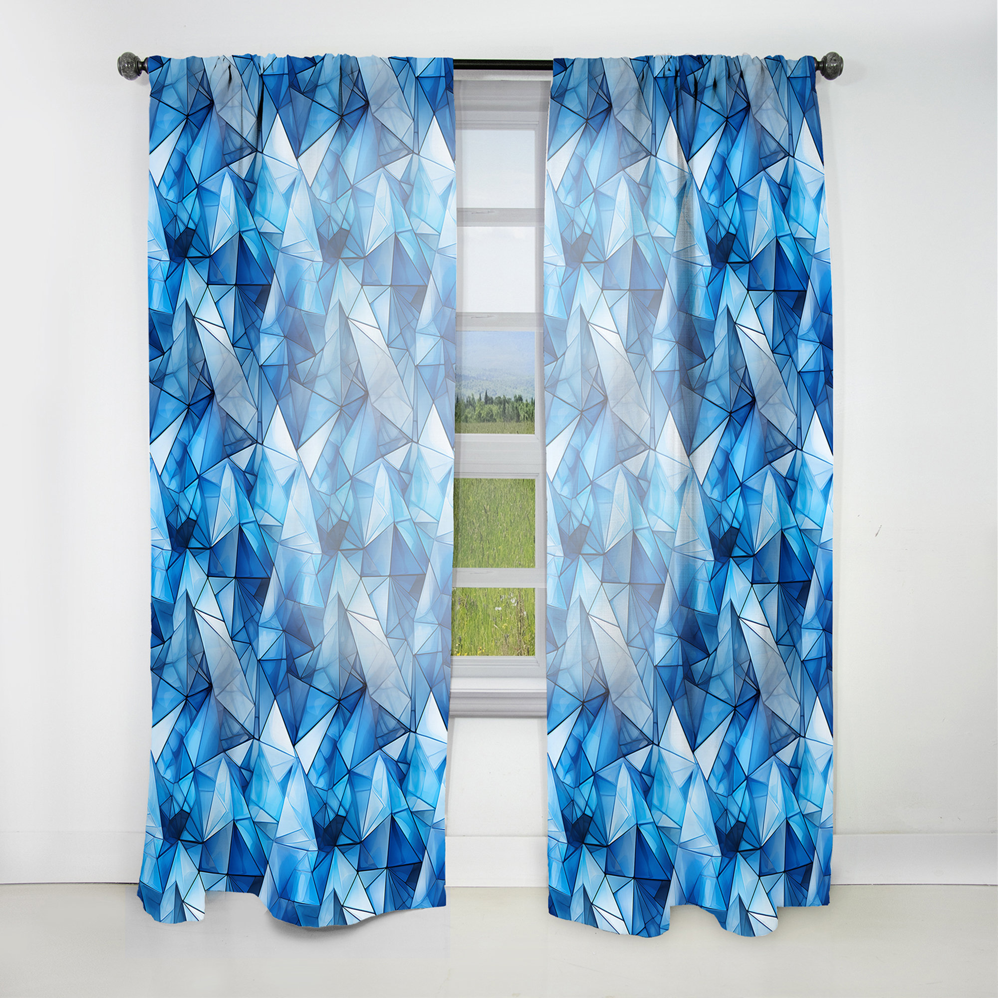 Design Art Blue Symmetry Tranquil Triangles - Modern Velvet Curtain ...