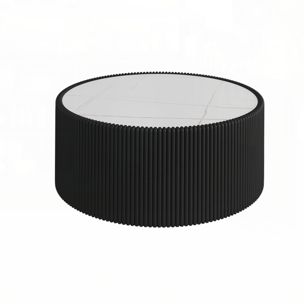 Ivy Bronx Elegant Cylinder-Shaped Marble Coffee Table with Microfiber ...