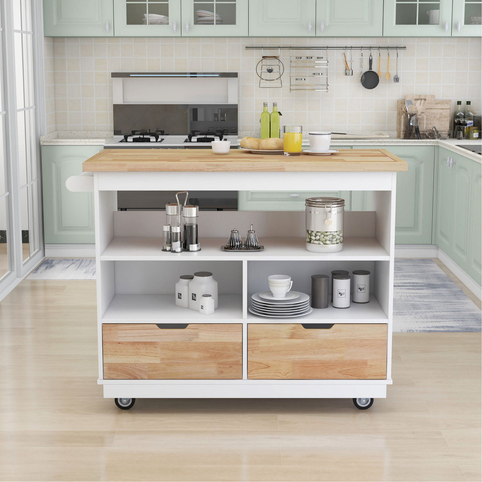 Ophelia & Co. Rolling Kitchen Island With Storage, Two-Sided Kitchen ...