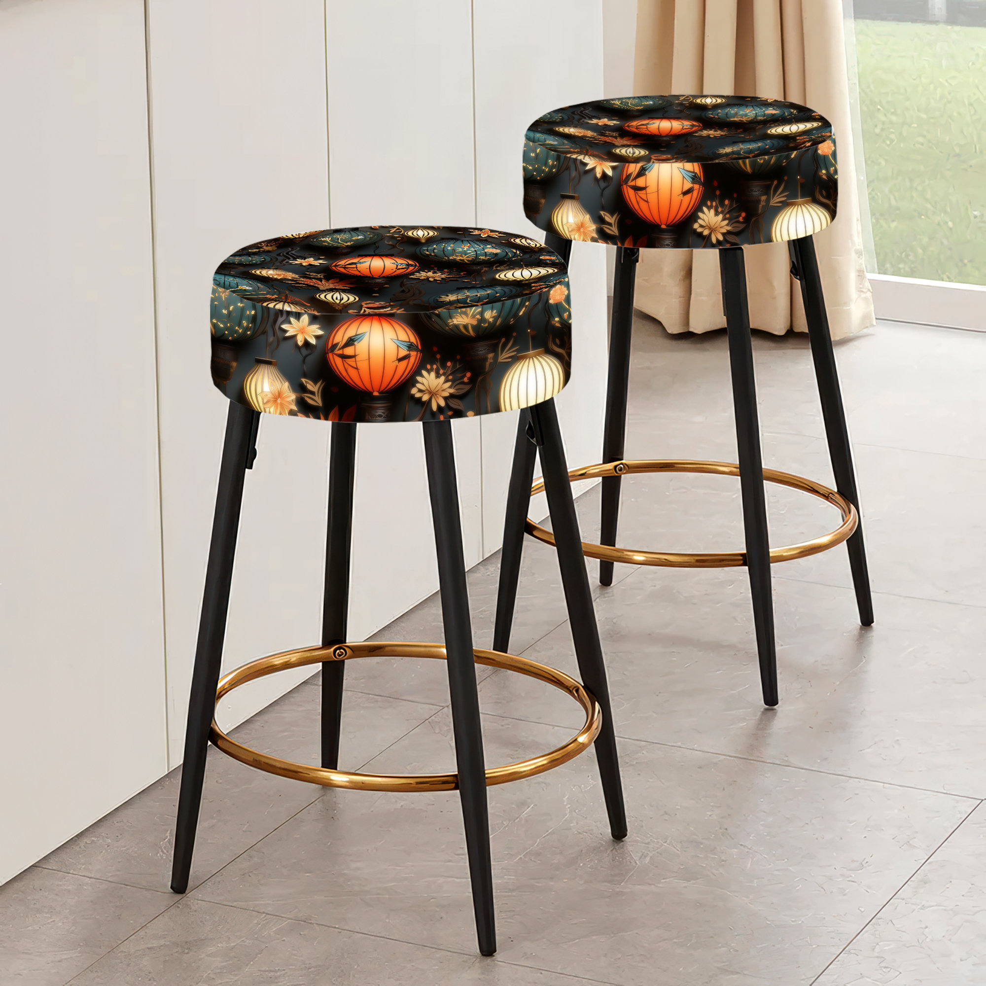 Design Art Paper Lantern Glow - Oriental Bar Stools Set Of 2 | Wayfair