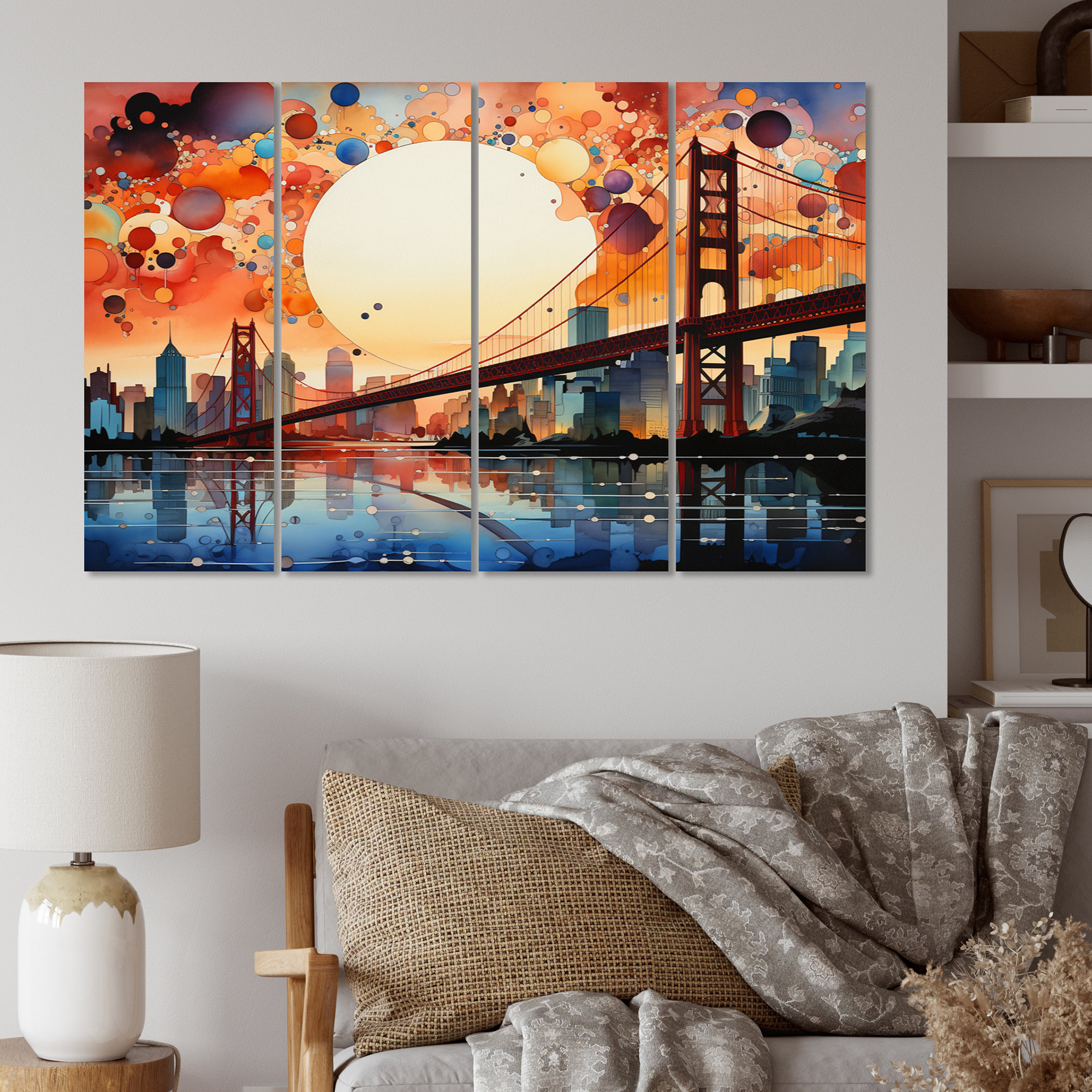 Design Art Orange Bridge Gateway Pointillism I - Architecture Wall ...