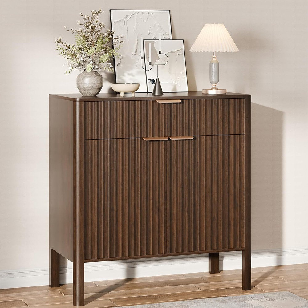 George Oliver Modern Fluted Sideboard Cabinet With Drawer, Walnut ...