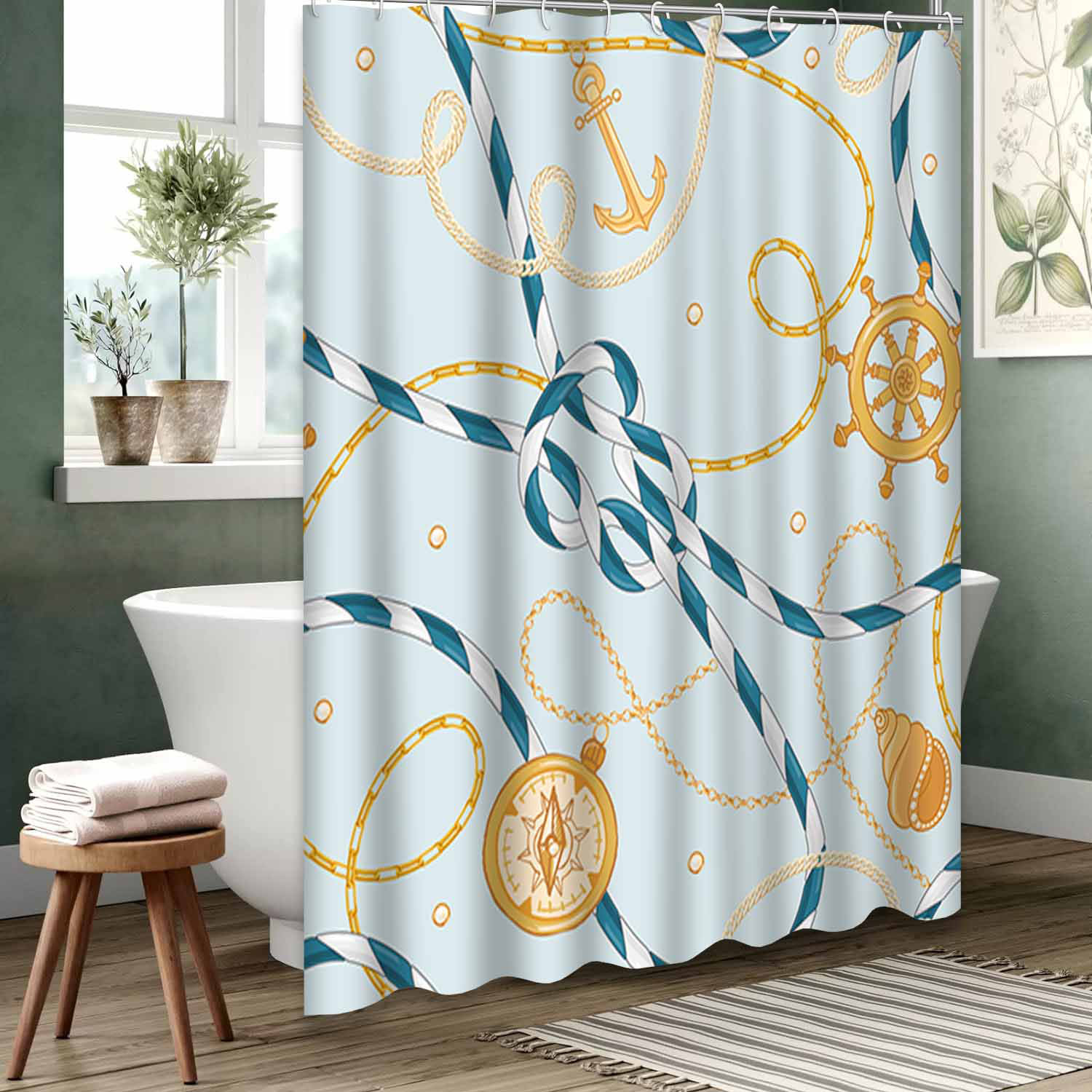 East Urban Home Golden Anchor Shower Curtain - Waterproof Seamless ...