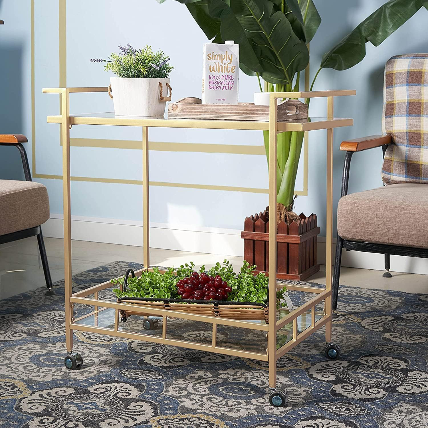 Mercer41 Glass Rolling Bar Serving Cart | Wayfair