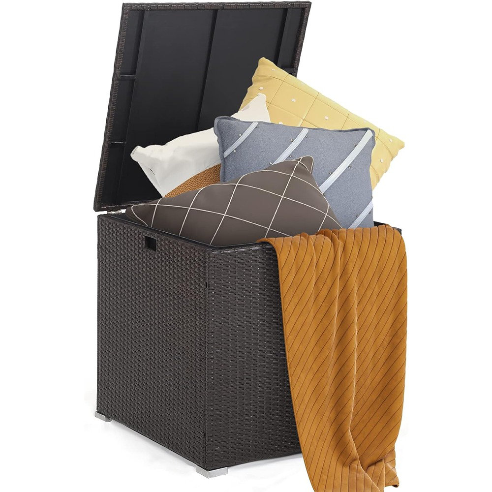 MAXAYA 72 Gallon Square Deck Box, Patio Mix Brown Rattan Storage ...