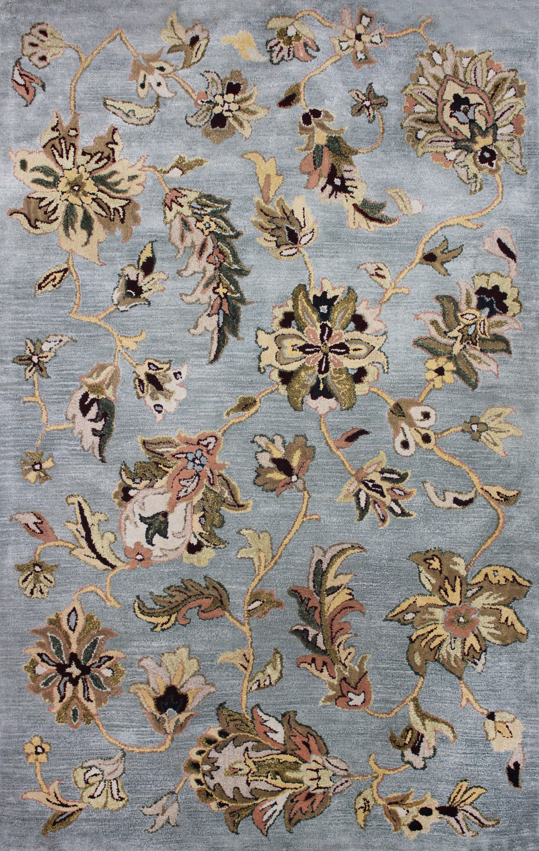 Charlton Home Mitcheldean Floral Handmade Tufted Wool Blue/Grey Area ...
