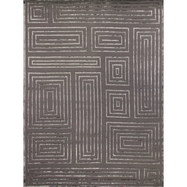 Exquisite Rugs Metro-Velvet Geometric Hand-Knotted Area Rug in Brown ...