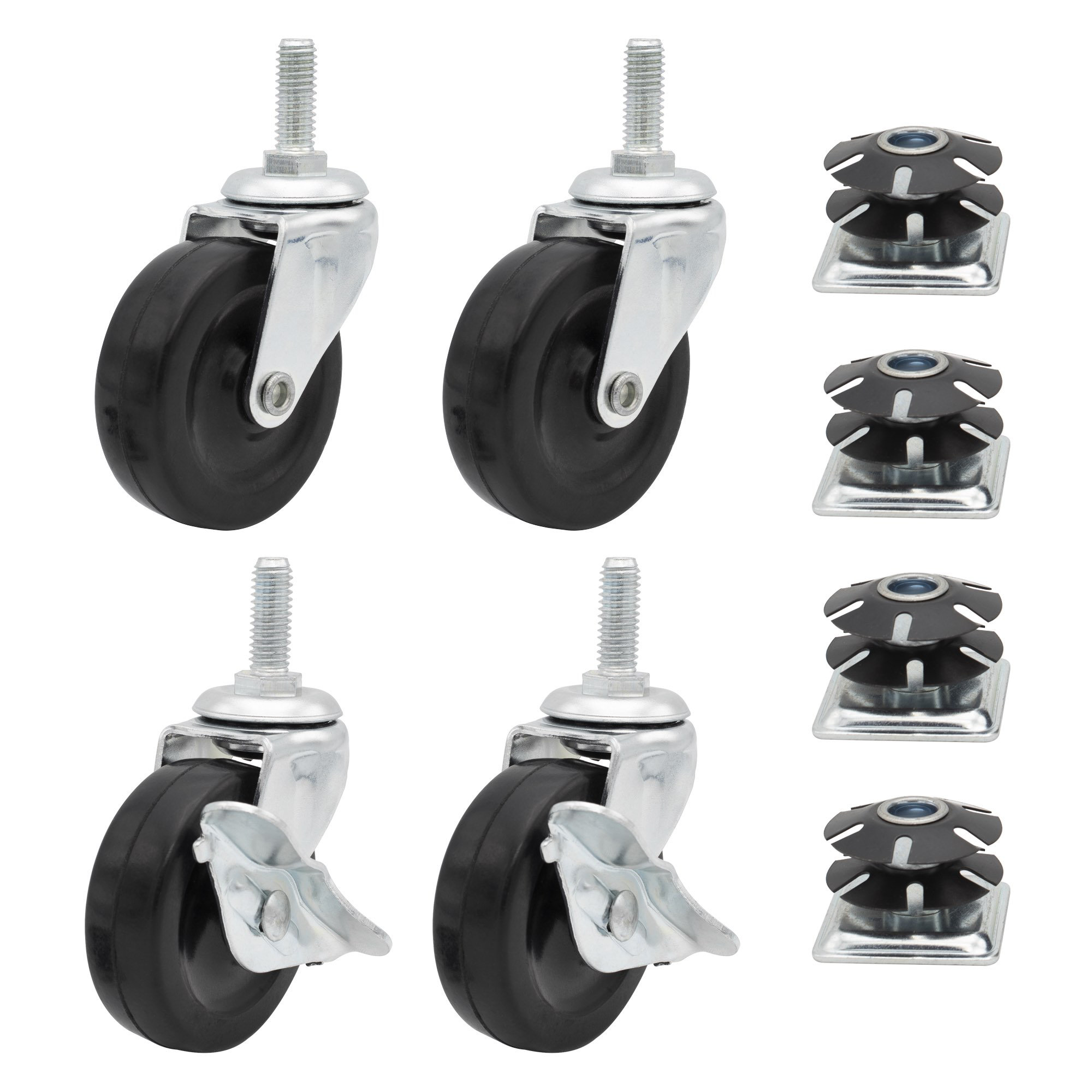 Outwater 1-1/2in. Square Metal Double Star Caster Insert 2 With Brakes ...