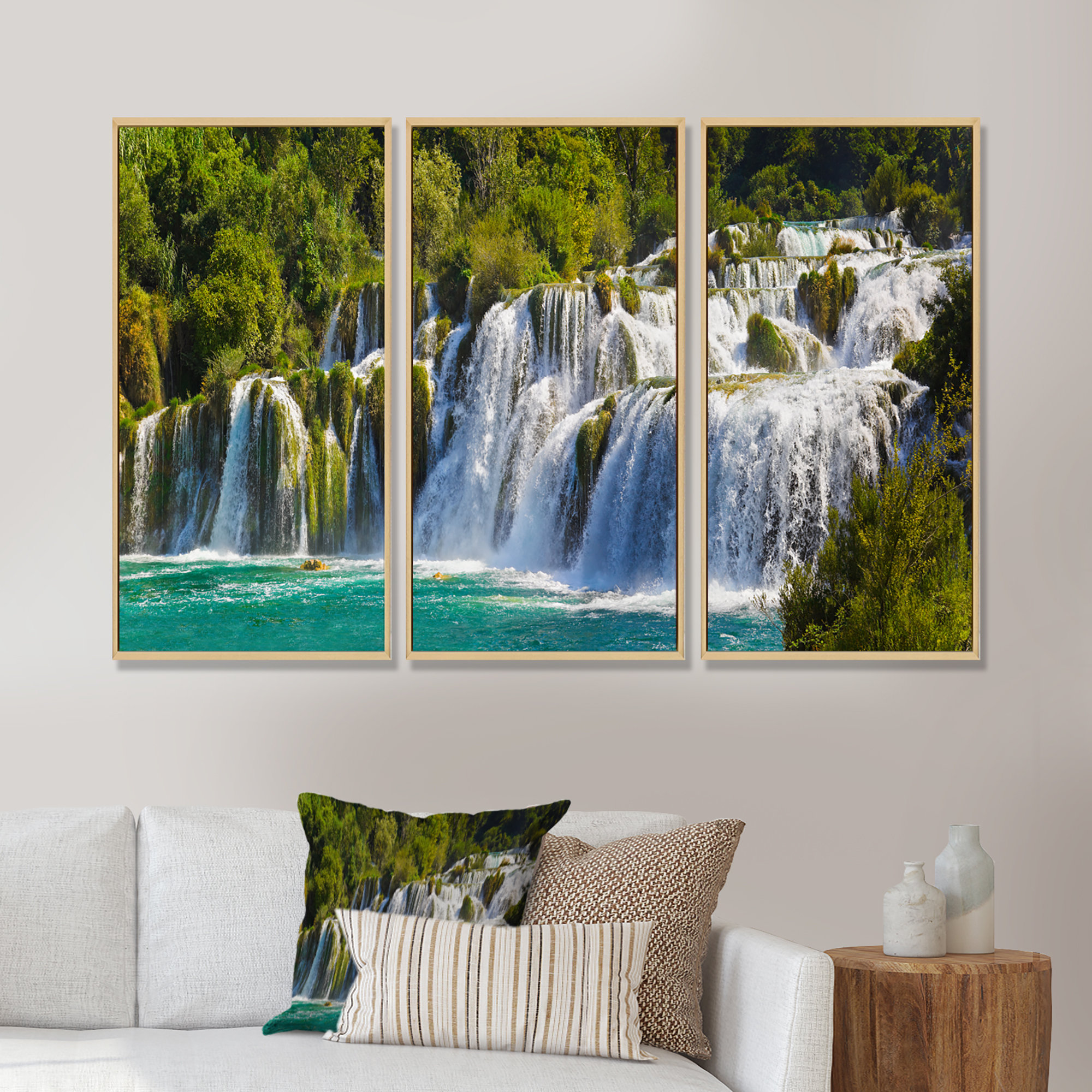 Ebern Designs Waterfall KRKA Panorama - Landscape Framed Canvas Wall ...