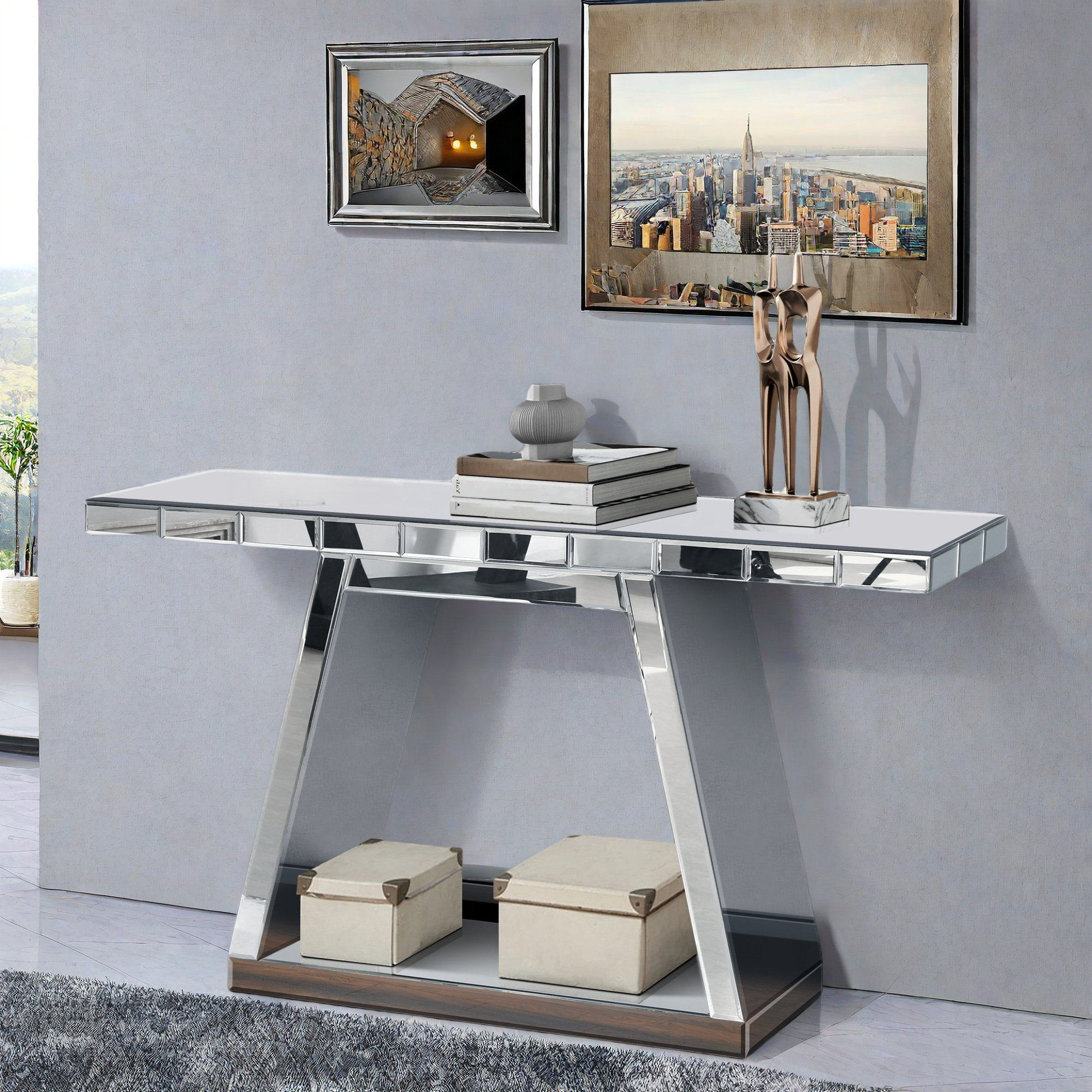 Wrought Studio™ Modern 360° Mirror Reflective Console Table With ...