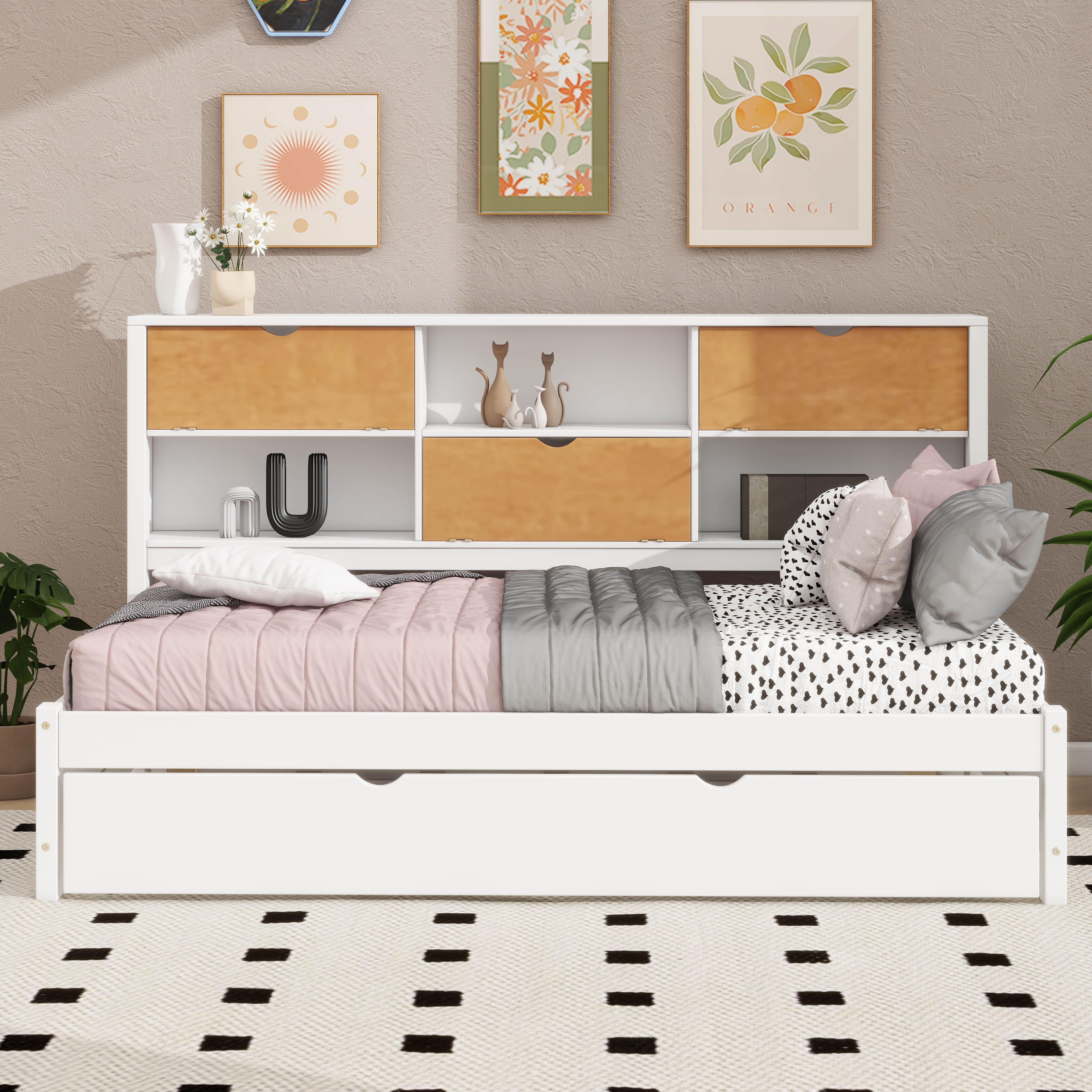 Lark Manor A Twin-Sized Bed Frame Featuring An Underbed Trundle And A ...