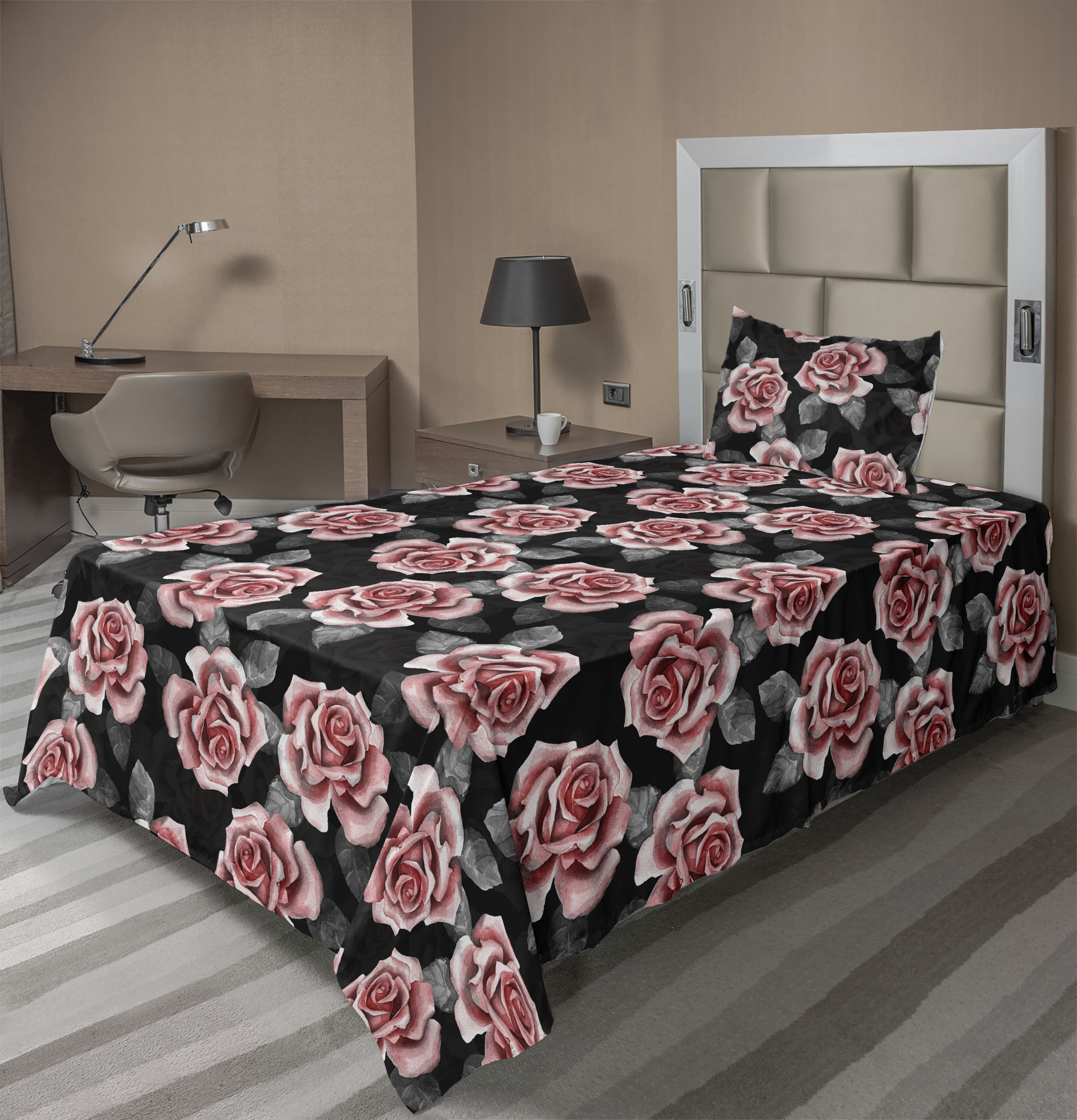 Ambesonne Rose Pattern Sheet Set Jungle Design Floral Pale Pink Pale ...