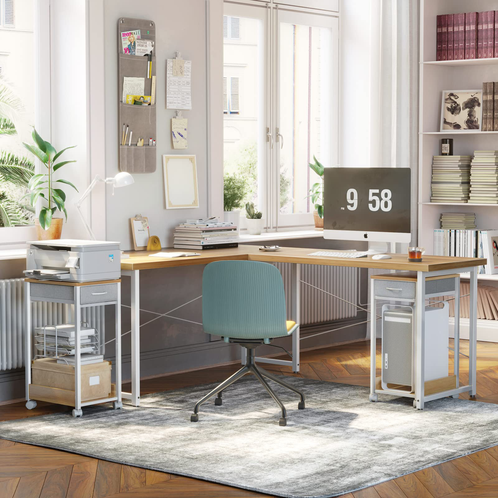 HUDSON & ASHTON LLC Wooden Desktop Printer Stand With Storage Space ...