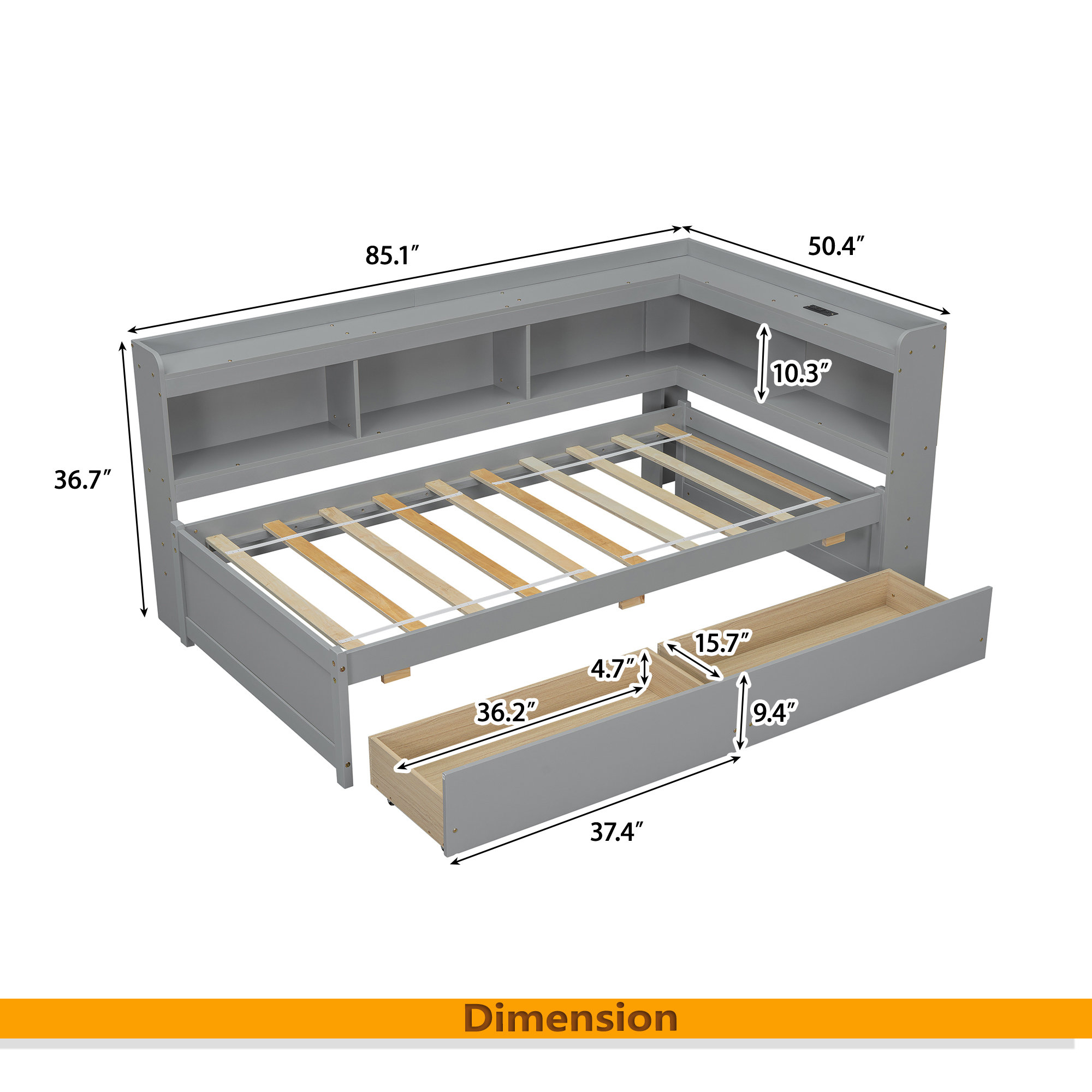 Red Barrel Studio® Twin Size L-Shaped Bookcases Bed With Power Outlets ...