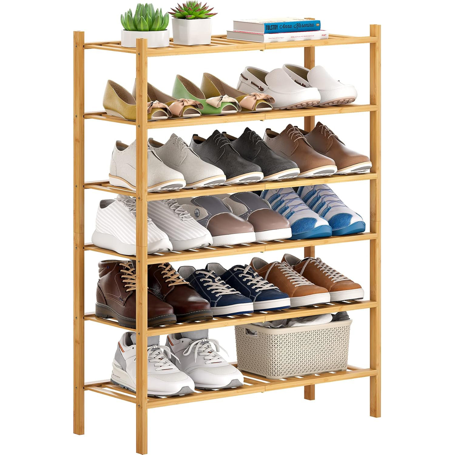 Rebrilliant 6-Tier Bamboo Stackable Shoe Rack For Unit Entrance ...