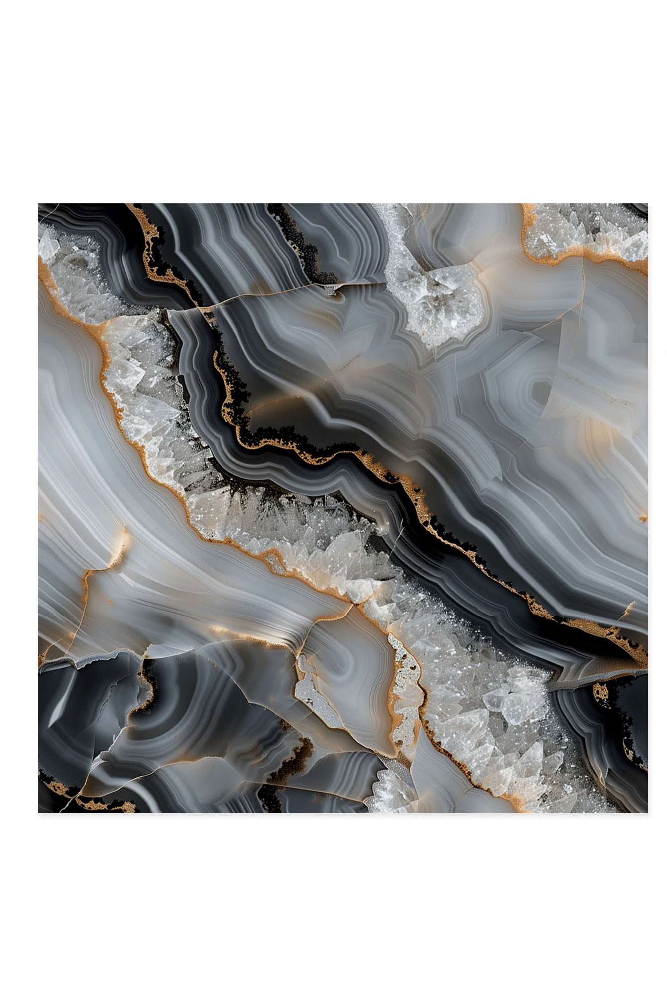 Wrought Studio™ Abstract Gray Marble Geode Pattern IX Modern Unframed ...