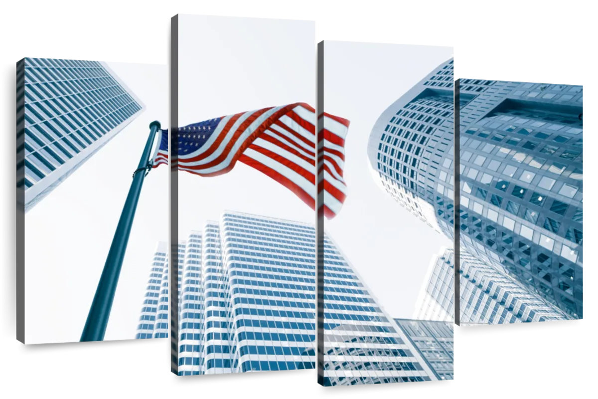 Ebern Designs Borges Buildings And American Flag | Wayfair