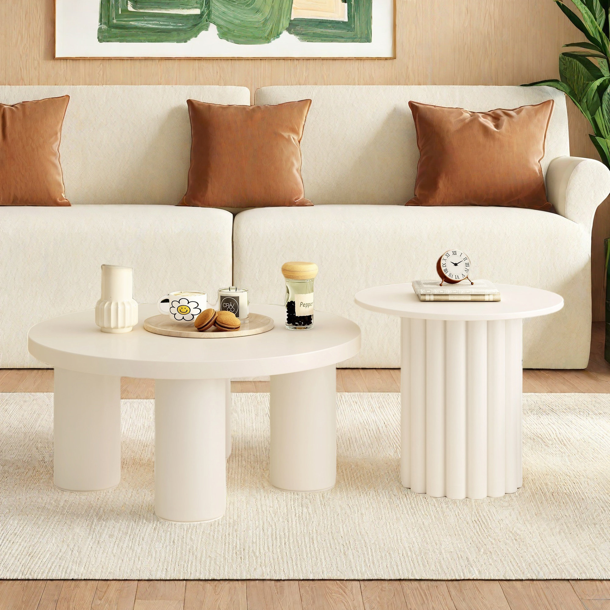 Latitude Run® Modern Coffee Table Set Of 2, Round Coffee Table With ...