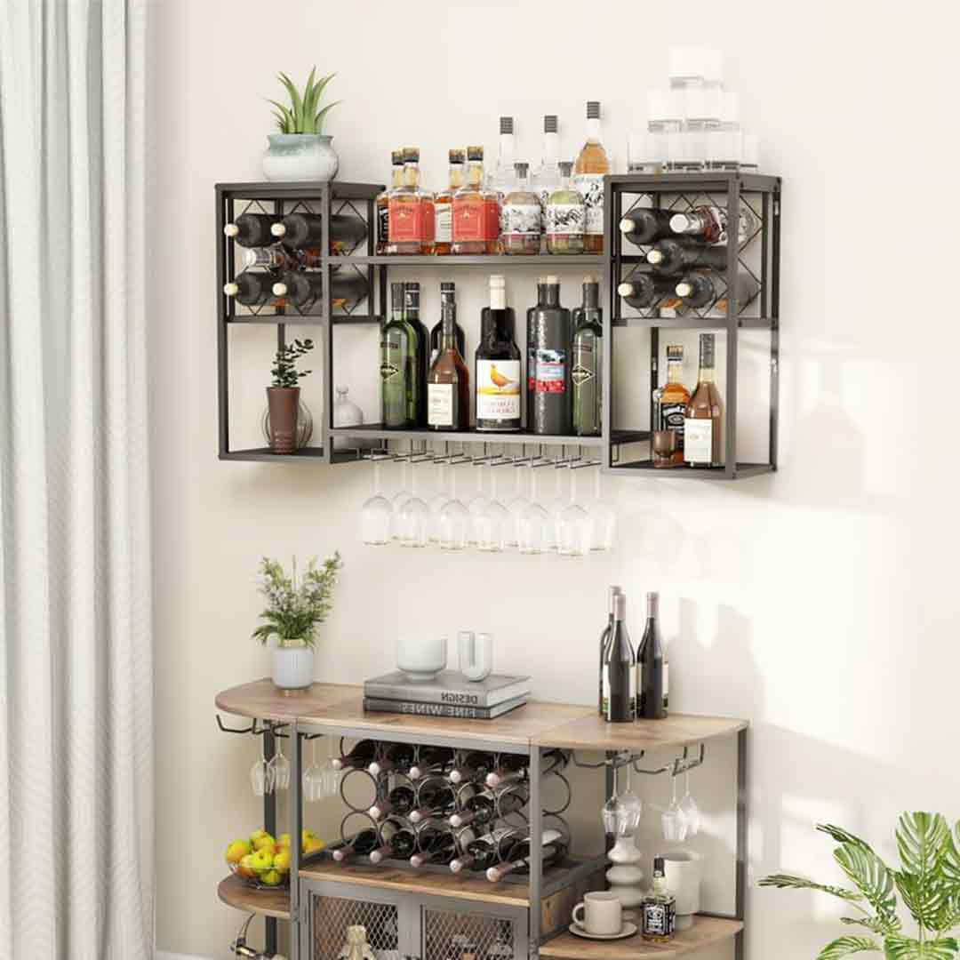 Hokku Designs Metal Wall Mounted Wine Rack 2 Tier, Bar Shelves For ...